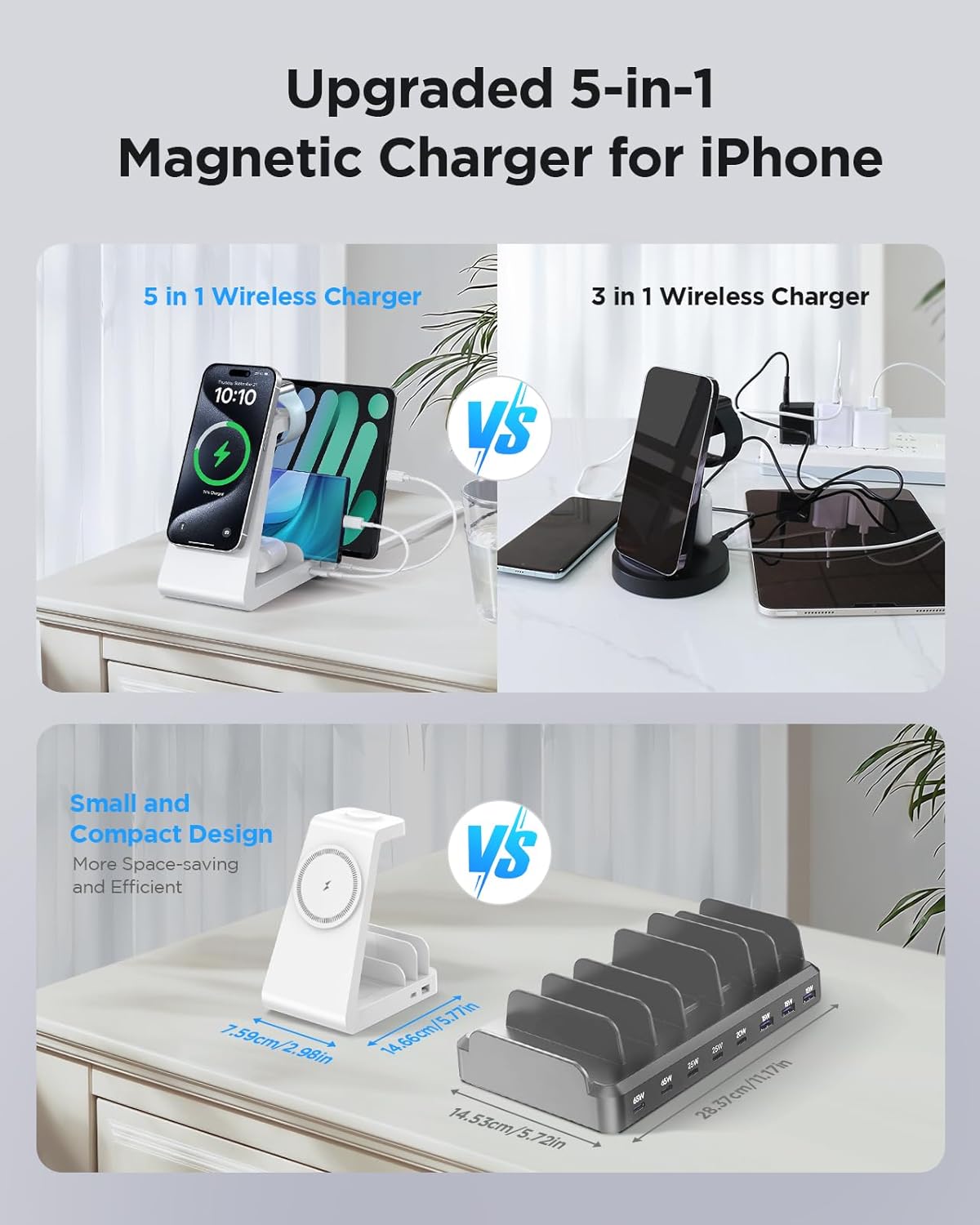 SLFS-Charging Station for iPhone,5 in 1 Wireless Charger Stand Dock for ...