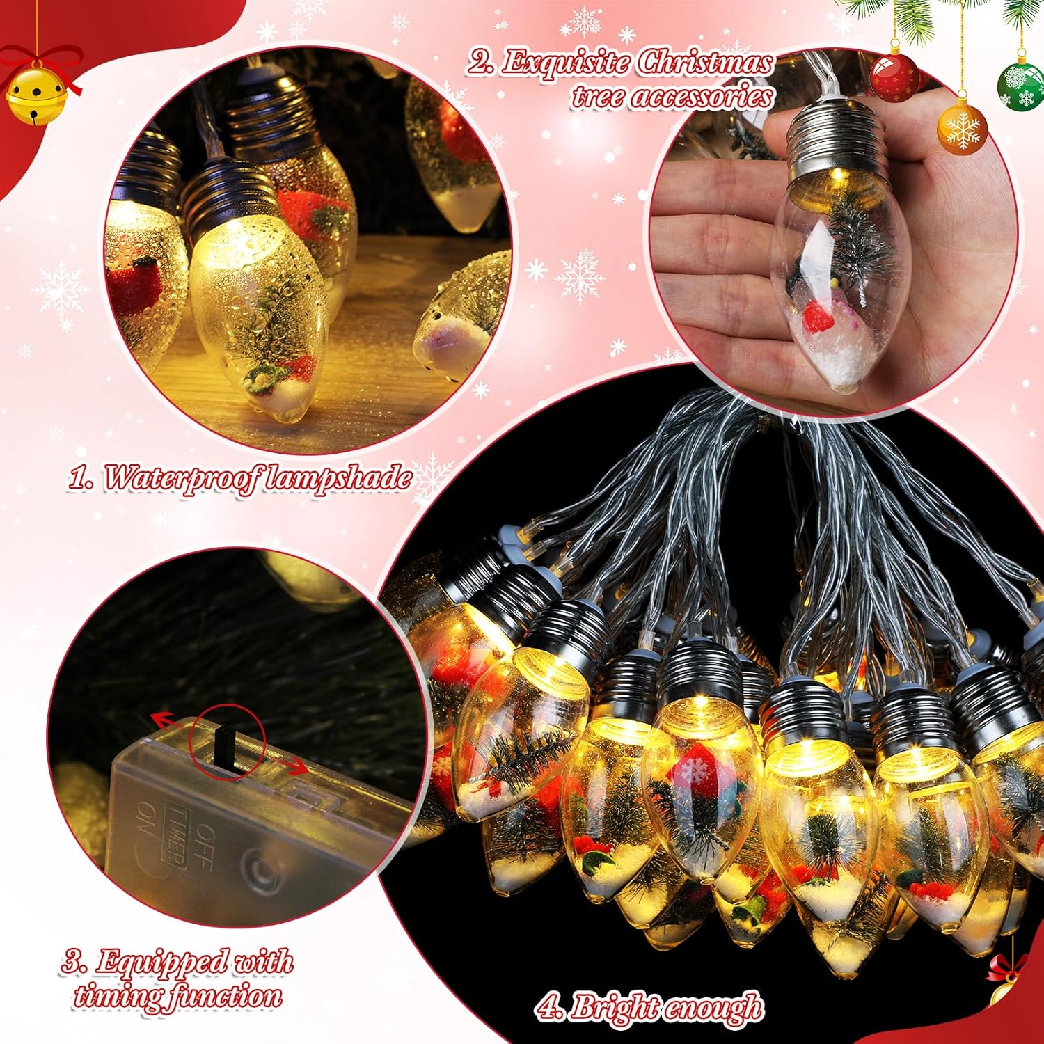 SLFS-Christmas Bulb String Lights 6.6ft 10 LED Vintage Christmas Tree ...