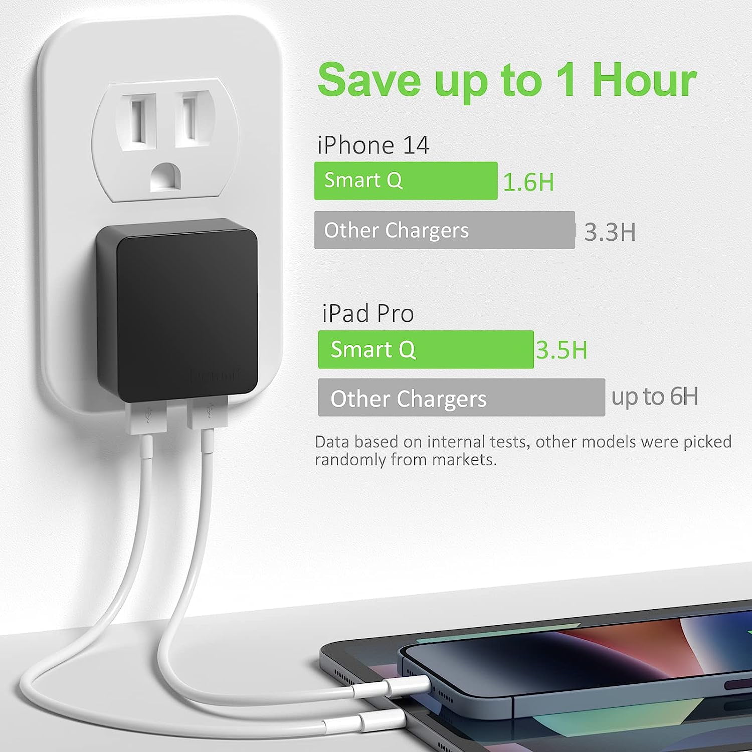 SLFS-Dual Port Ultra Thin Flat USB Wall Charger with Smart IC, Black ...