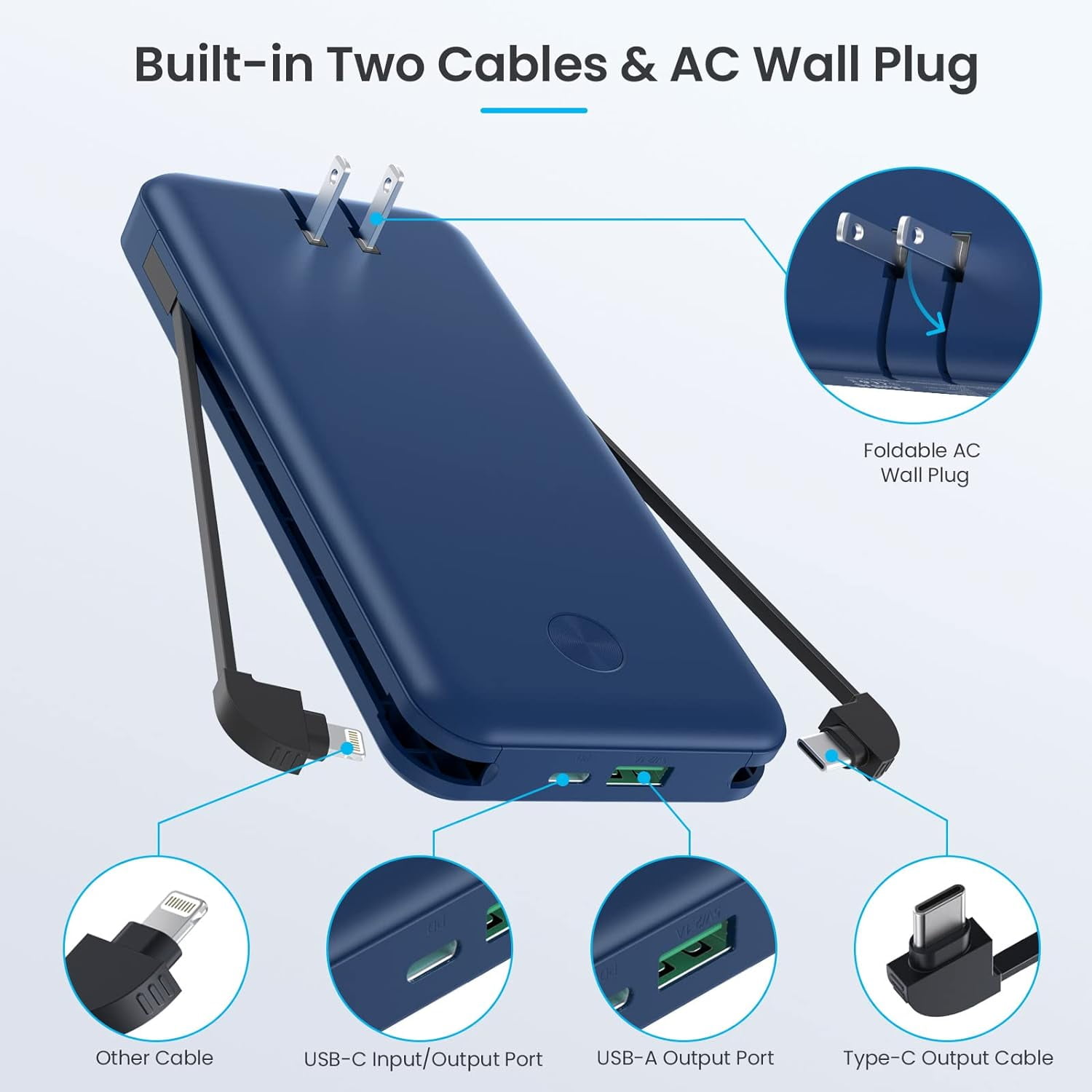 SLFS-Portable Charger with Built-in Cables & AC Wall Plug,Upgraded ...