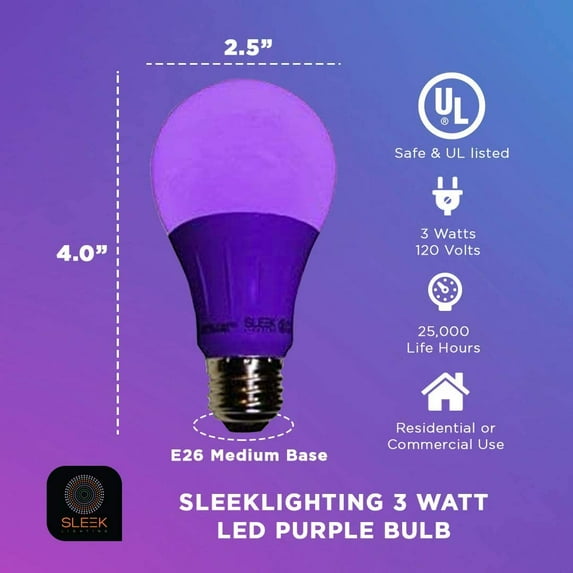 SLFS-Purple Light Bulb A19 LED, 120 Volt - 3-Watt Outdoor Light Bulbs ...