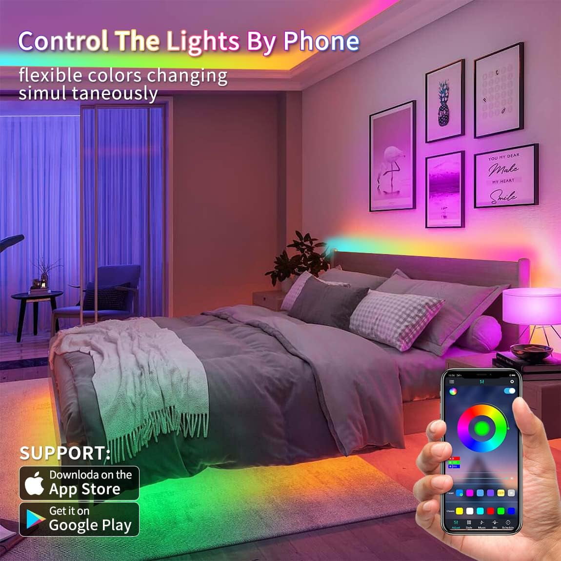 SLFS-RGB Led Strip Lights, 32.8ft Led Lights for Bedroom USB Smart ...