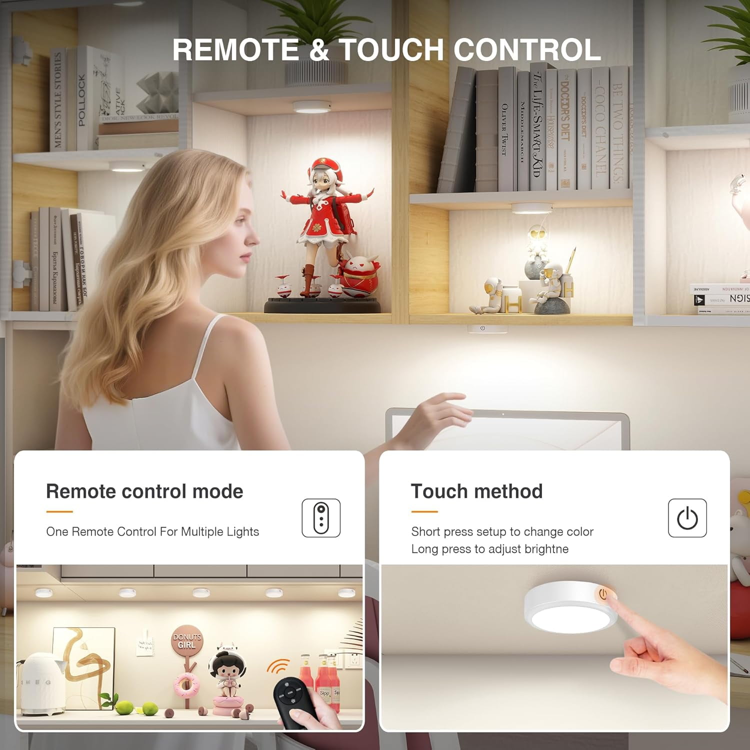 SLFS-Rechargeable Puck Lights with Remote Control,LED Under Cabinet ...