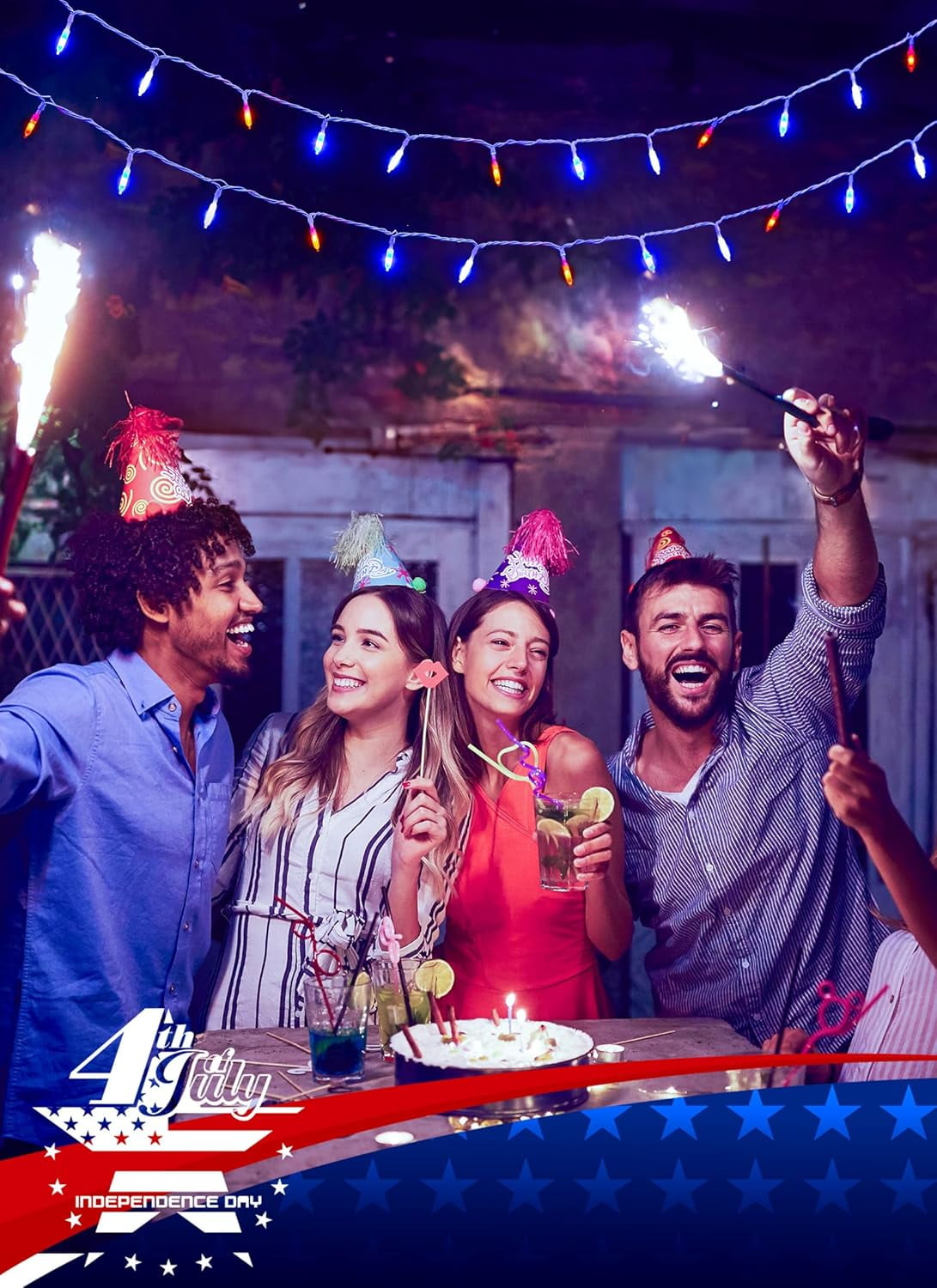 SLFS-Red White Blue String Lights Plug in with Adapter,200 LED 4th of ...
