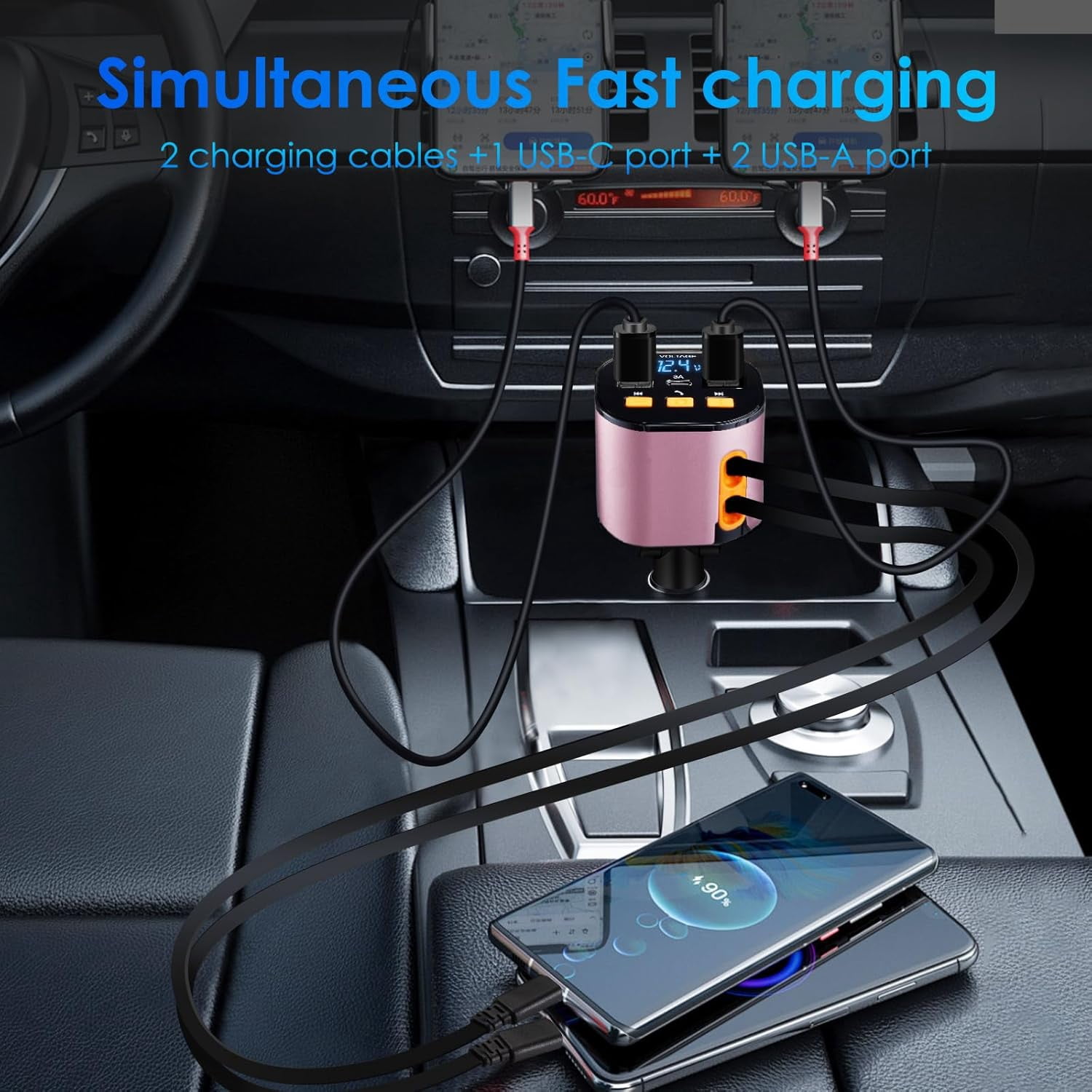 SLFS-Retractable Car Charger,5 in 1 Fast Car Phone Charger 90W ...