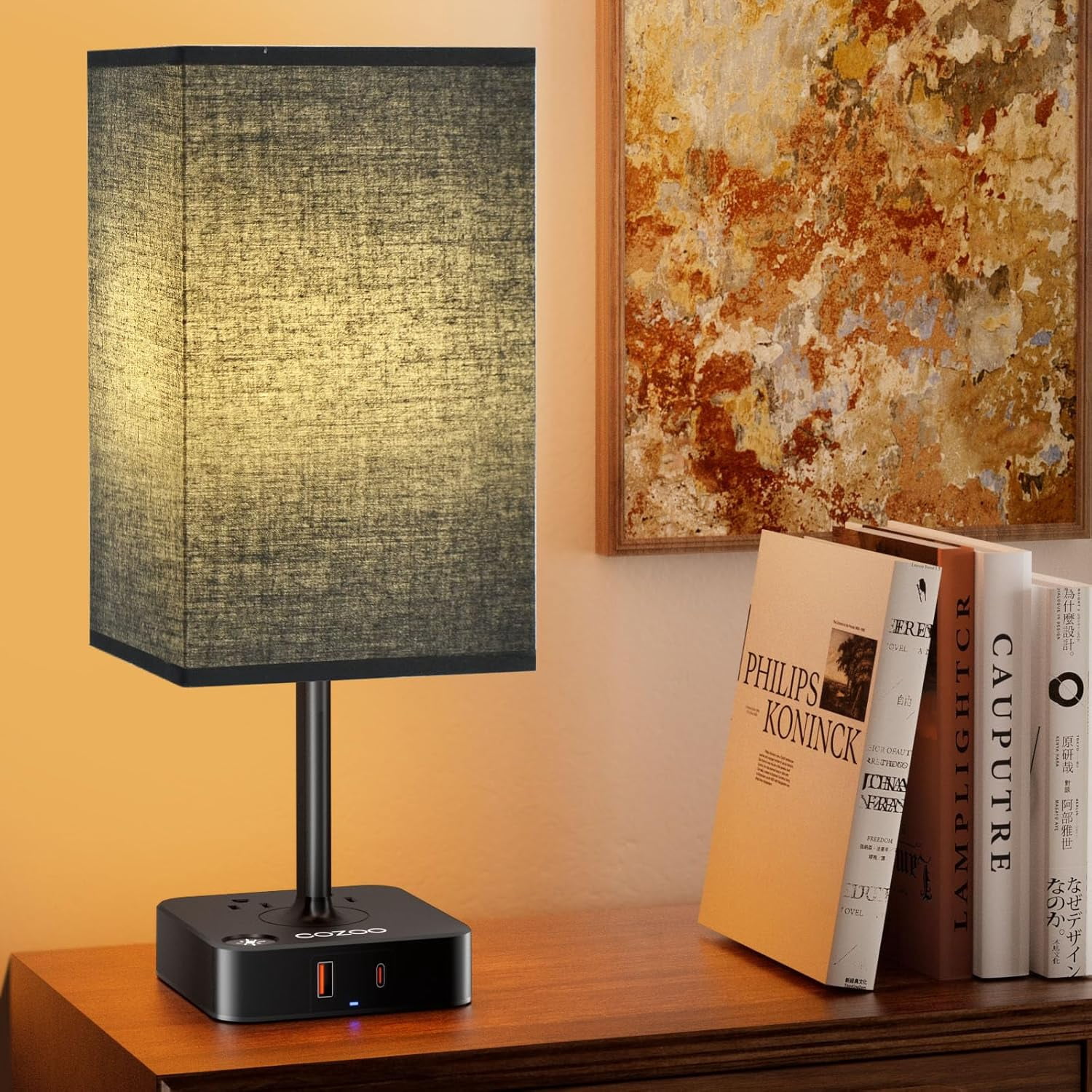 SLFS-USB Bedside Table Desk Lamp with 2 USB Charging Ports and 2 ...