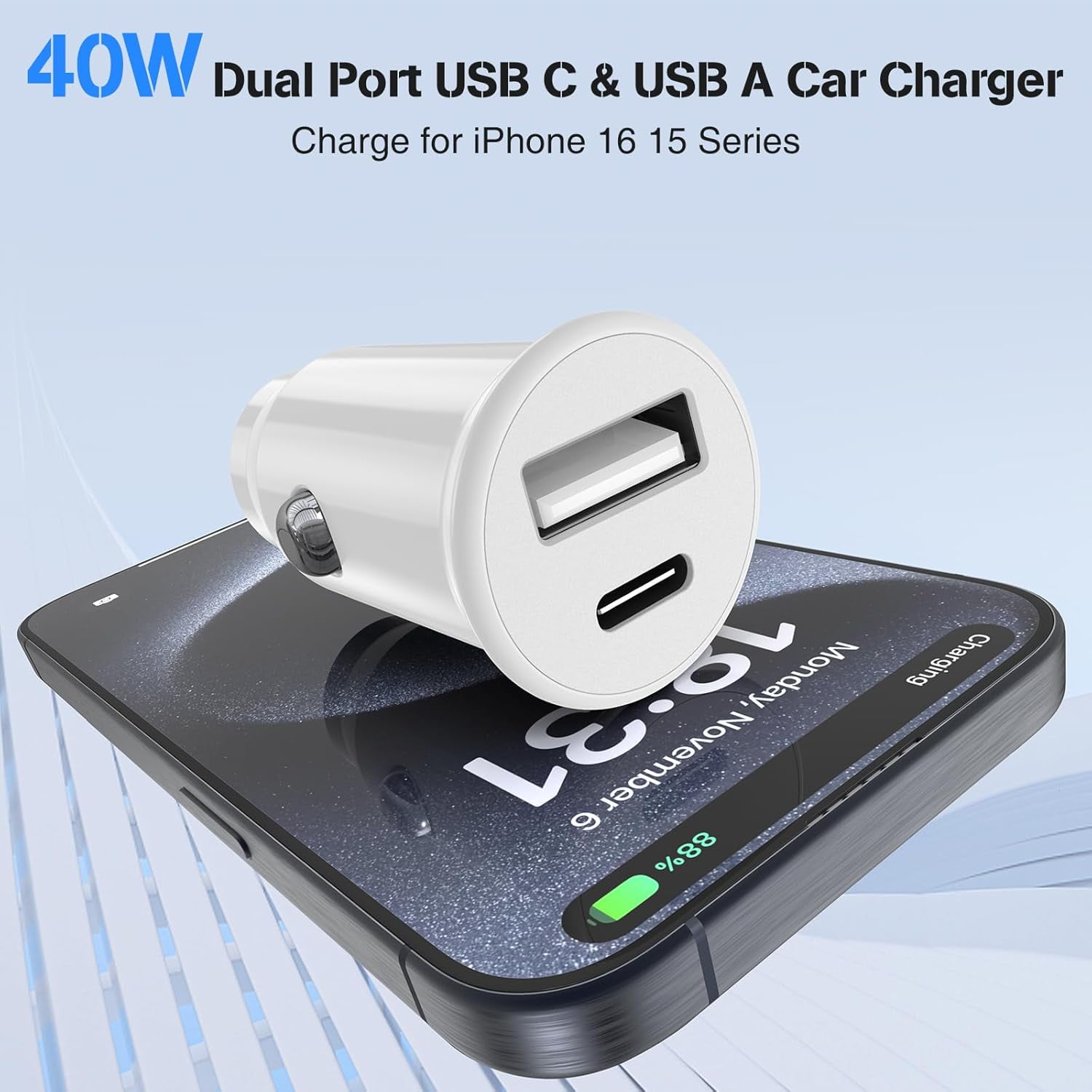 SLFS-USB C Car Charger for iPhone 16 15 Pro Max, 40W Dual Port USB-C ...
