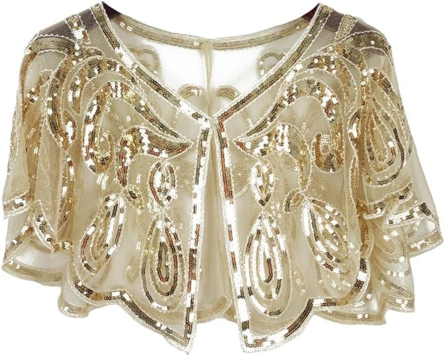 SLGHLSAHG Women's Sequin Shawl Wrap 1920s Bridal Shawl Cover up Mesh ...