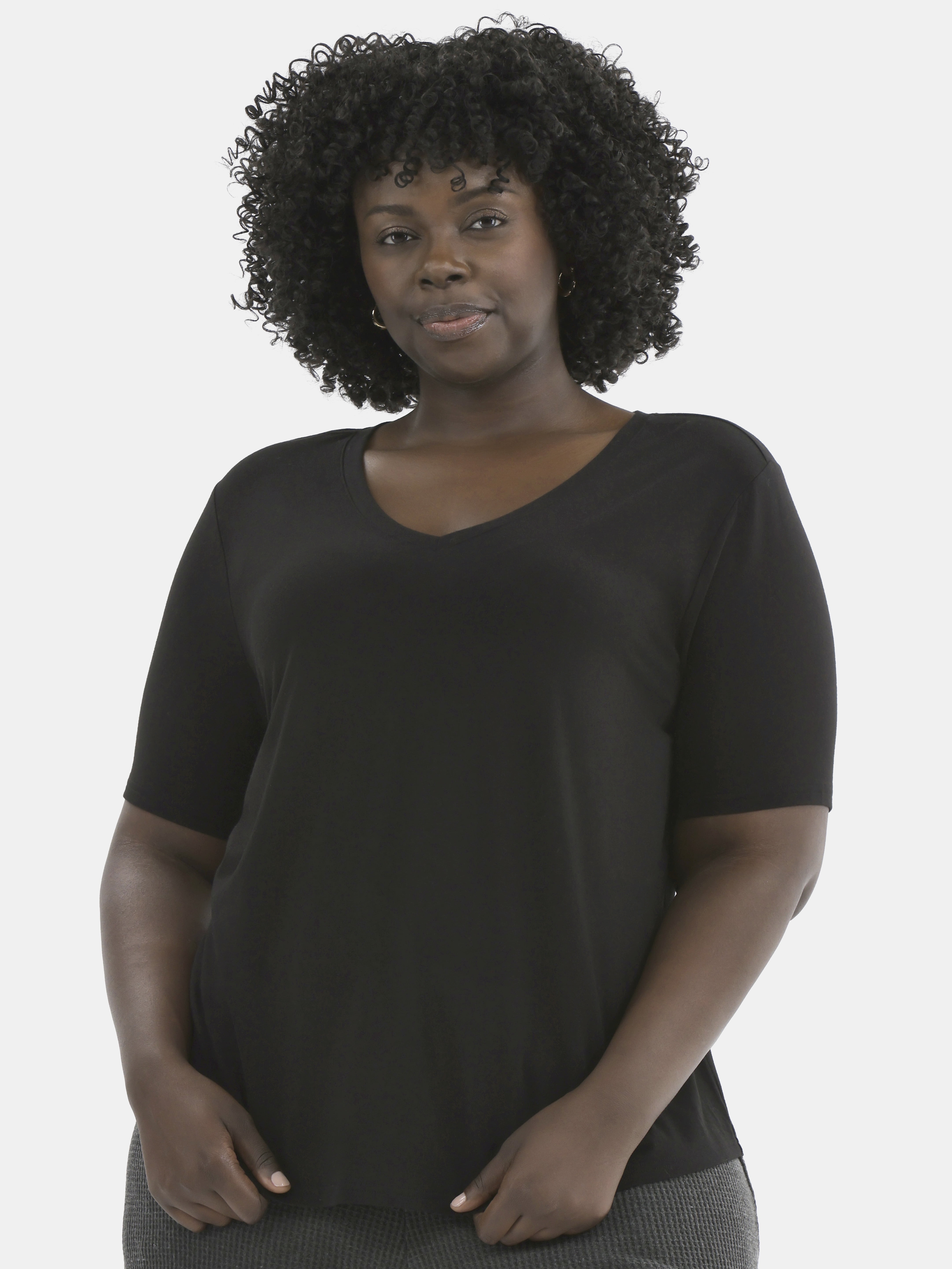 Terra & Sky Women's Plus Size Slim Fit V-Neck Tee, Sizes 0X-4X - Walmart.com