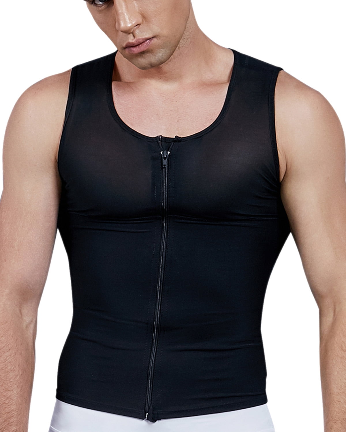 LALAMELON Zip Up Waist Girdle Shirt Vest Chest Compression Body Shaper ...