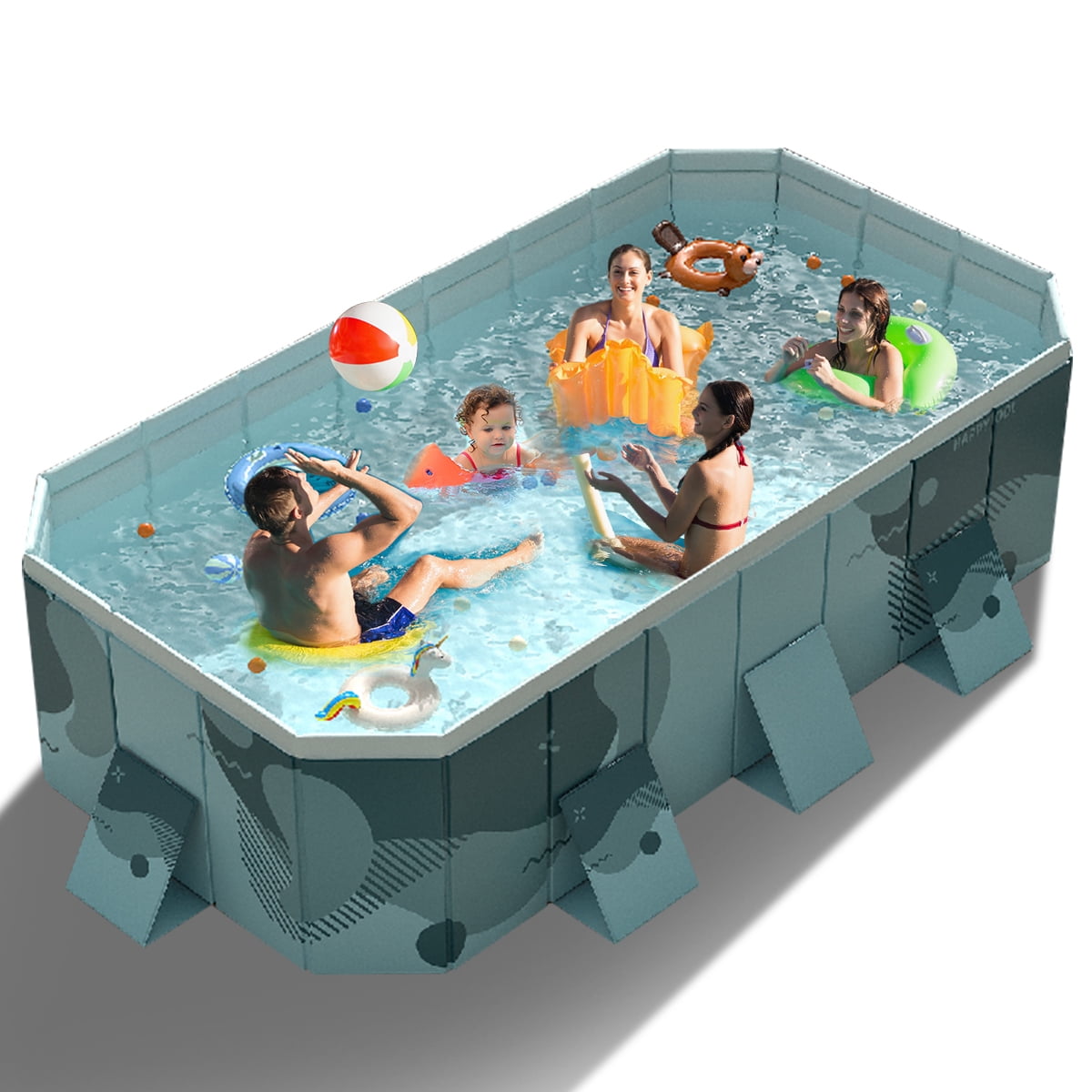 SLLINGLUO Foldable Swimming Pool,Outdoor Non-Inflatable Sturdy PVC ...