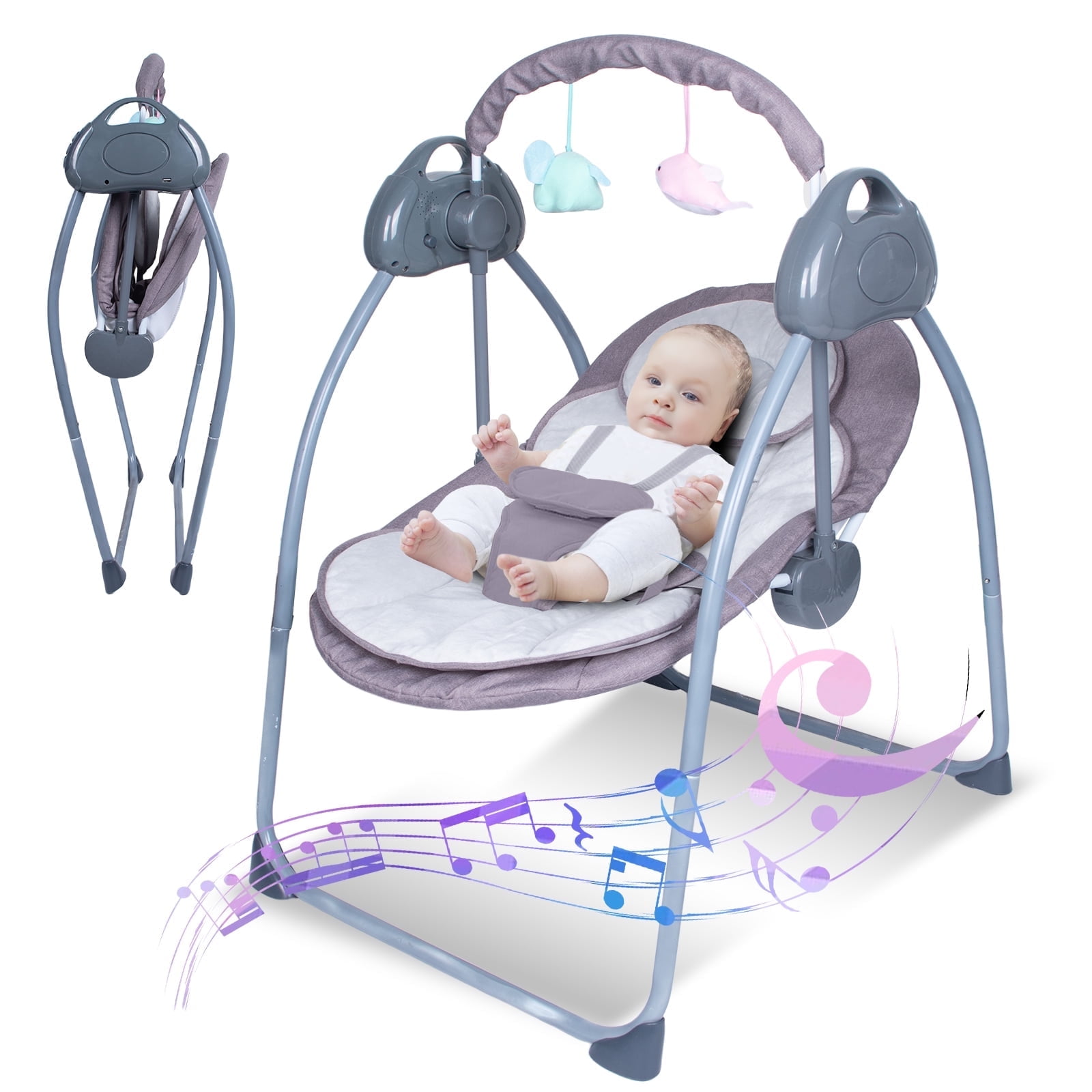 SLLINGLUO Folding Baby Swing, Infant Swing with Music and Toys, Baby ...