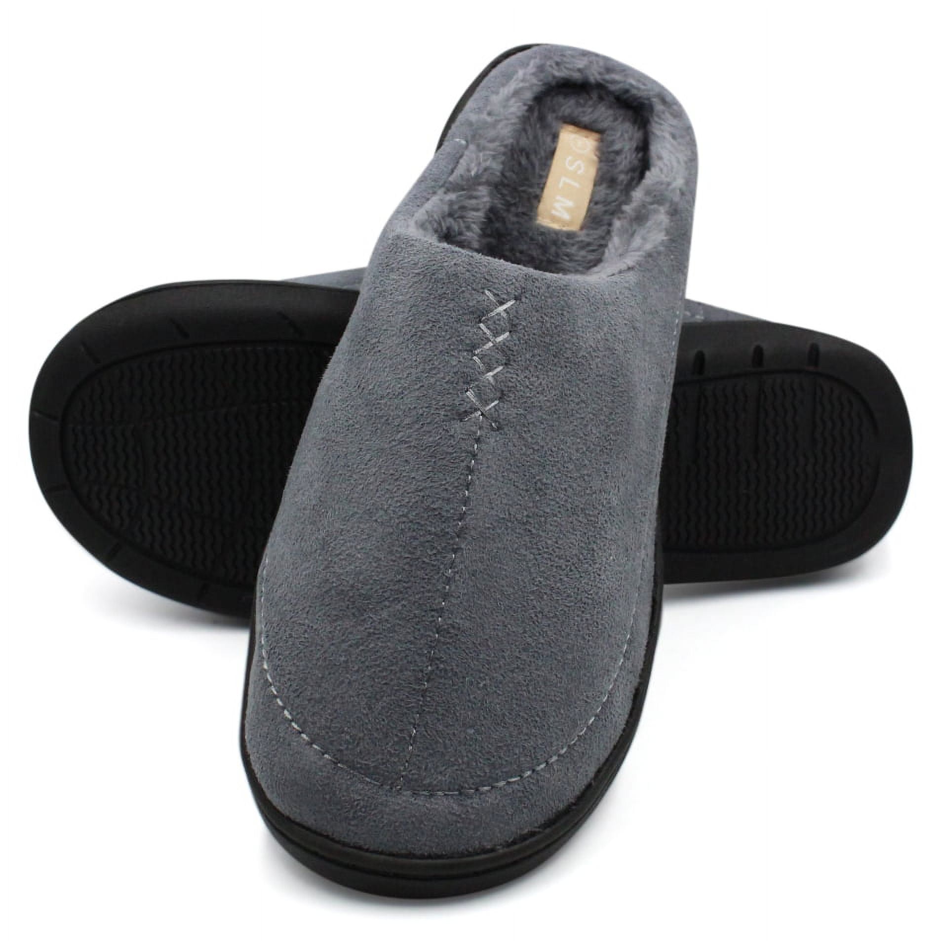 SLM Men's Bedroom Slippers Non Skid Fur Lined House Shoe Slides ...
