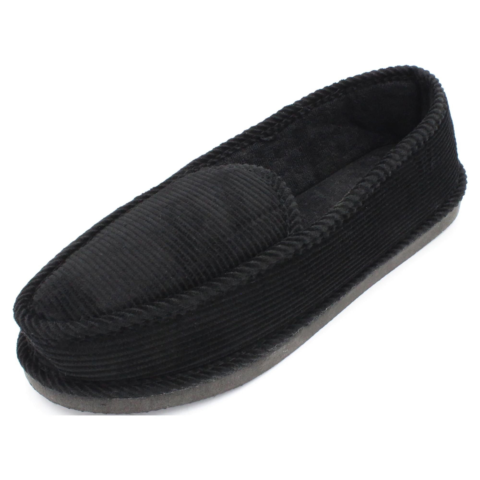 Ameta Men's Corduroy Moccasin Slippers Black, Comfortable House Shoes ...