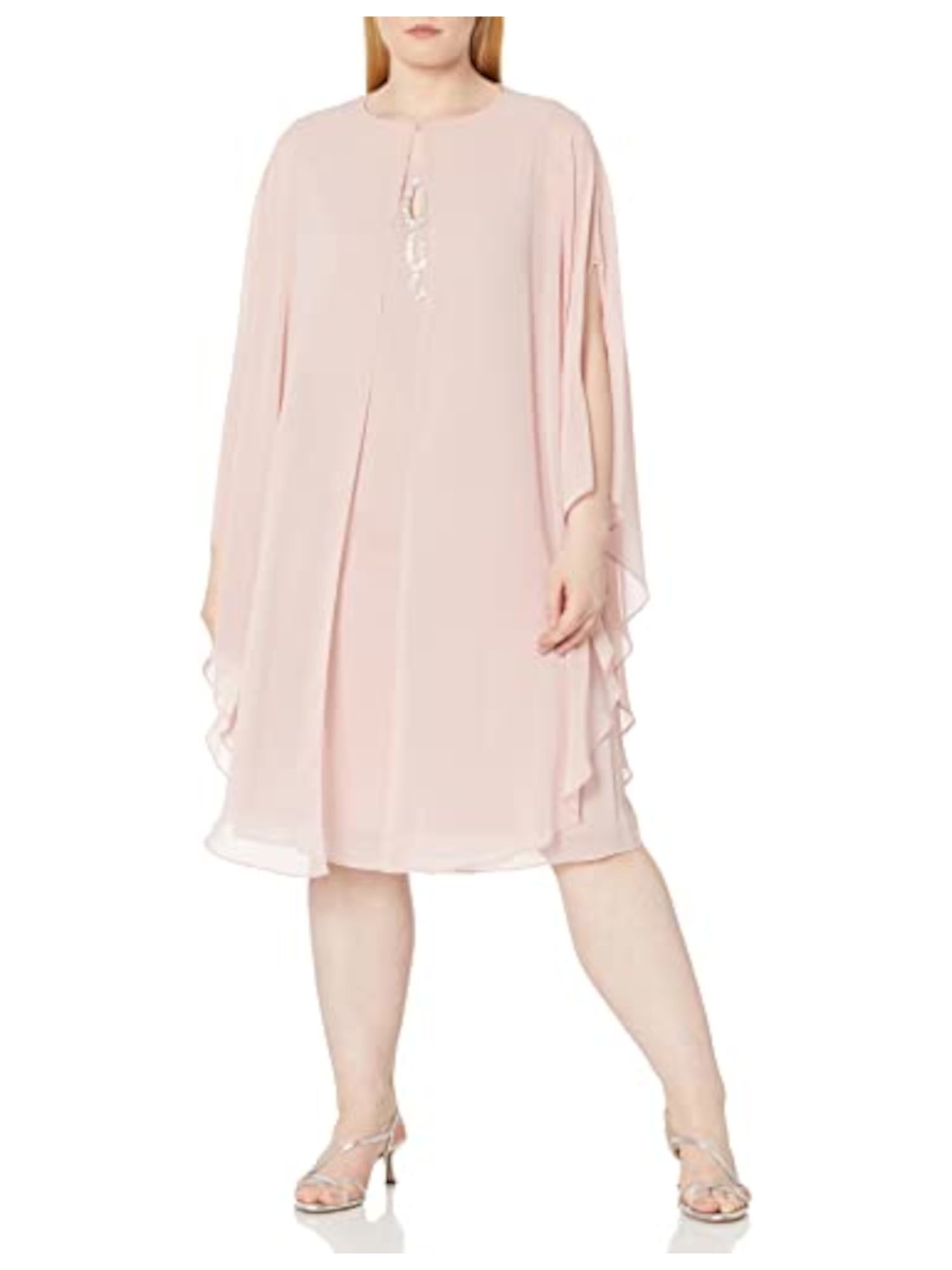 SLNY Womens Pink Rhinestone Zippered Sheer Capelet Sleeveless Keyhole ...