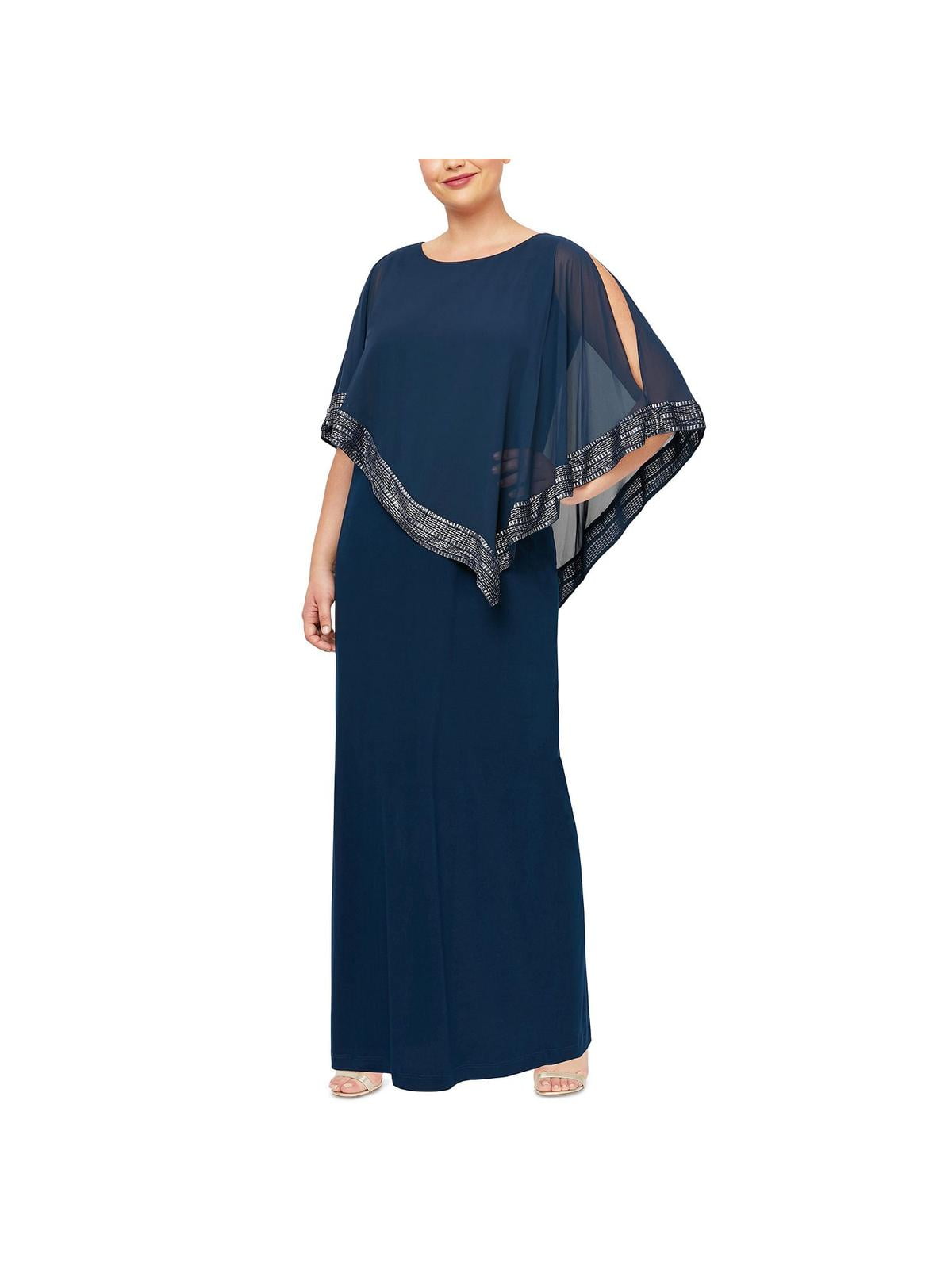 SLNY Womens Plus Asymmetric Overlay Metallic Evening Dress - Walmart.com
