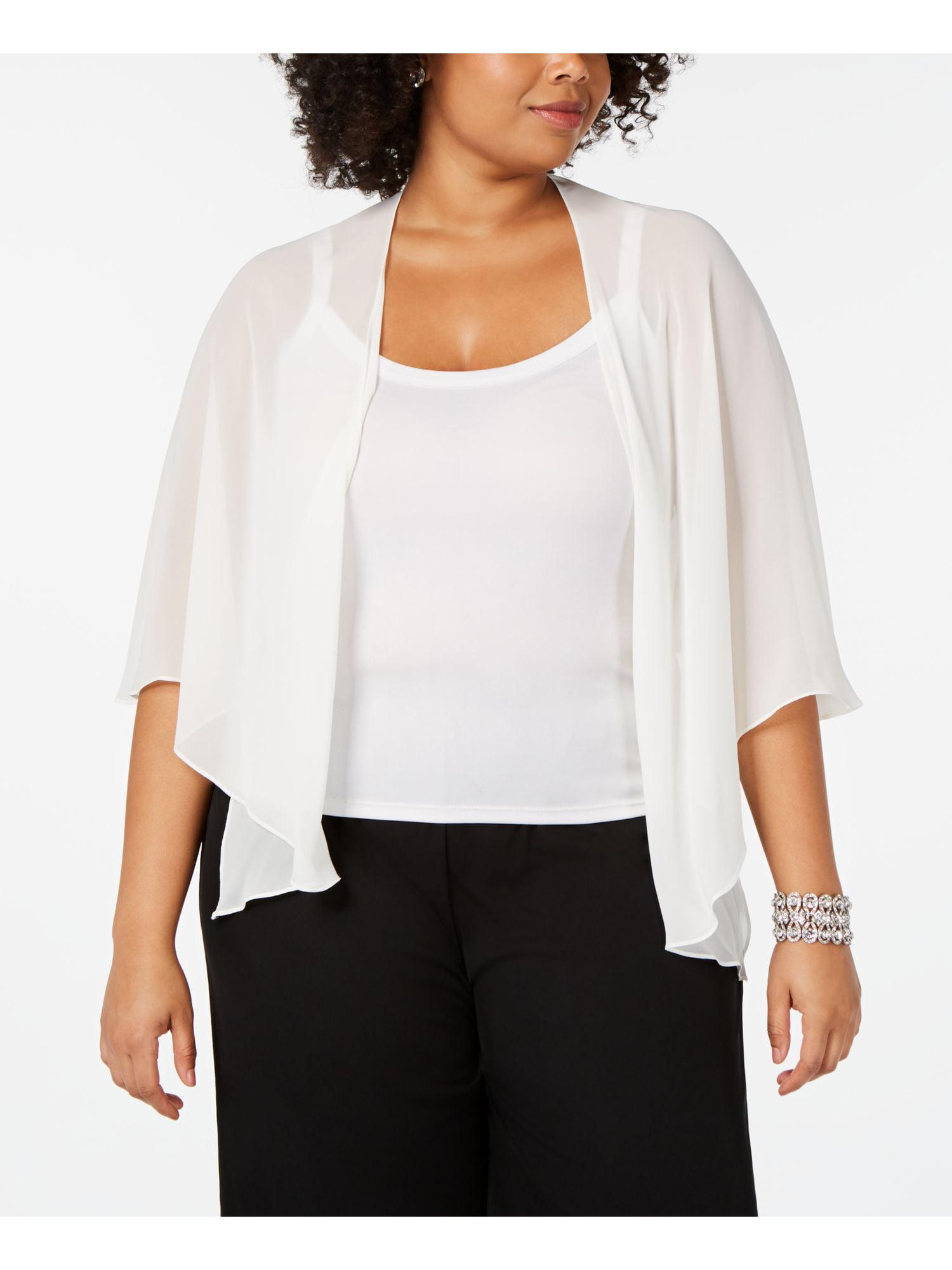 SLNY Womens White Solid 3/4 Sleeve Button Capelet Shawl - Walmart.com