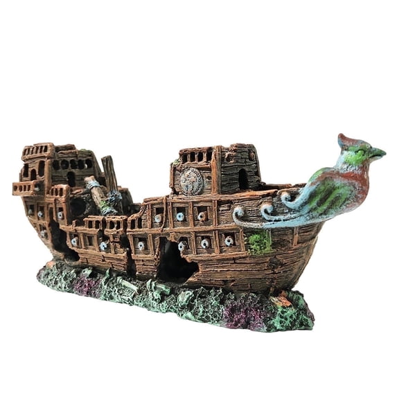 SLOCME Pirate Ship Aquarium Decoration – Resin Sunken Ship Ornament for ...