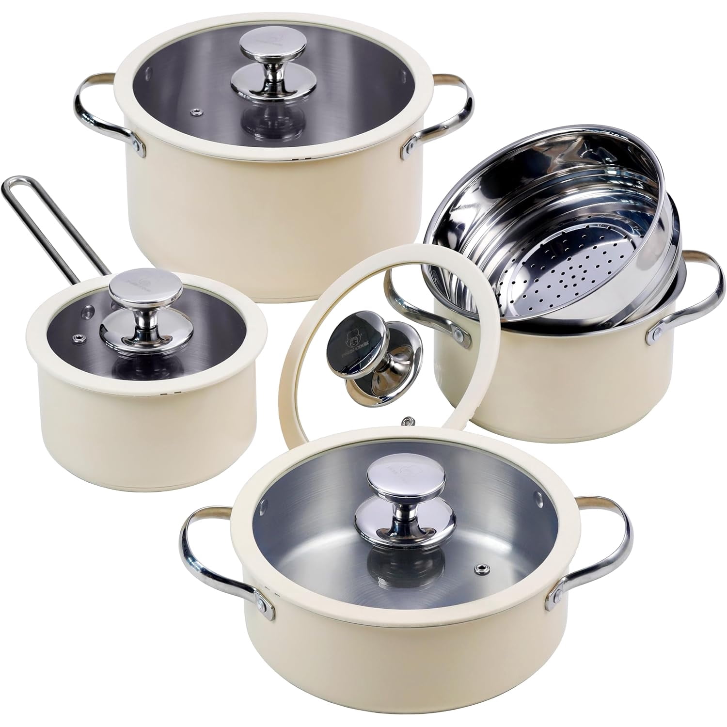SLOK 9-Piece 304 Stainless Steel Pots and Pans Set with Lids, Induction ...