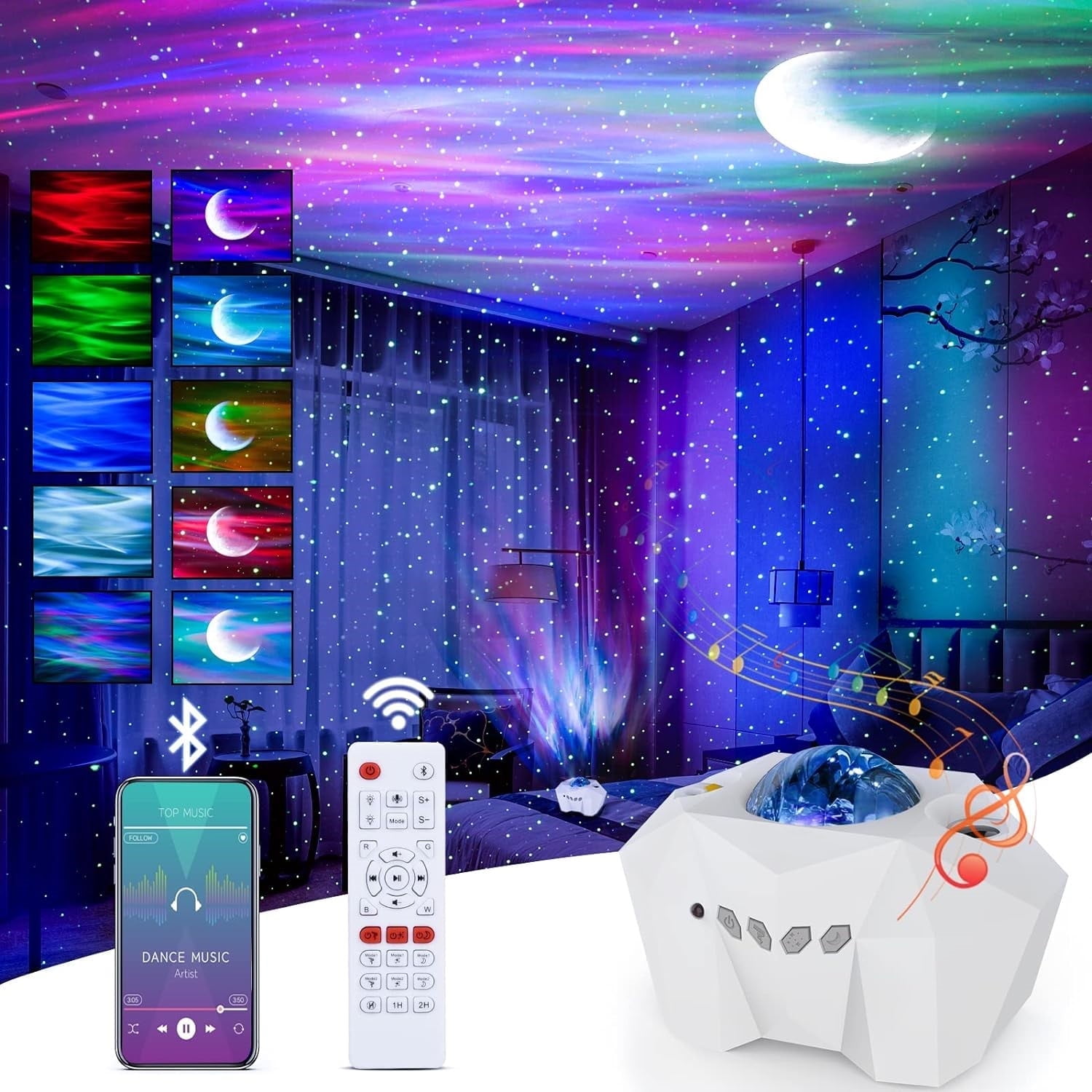Slok Aurora Star Light Projector, Remote & Bluetooth, Multi-Color ...