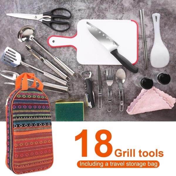 SLOQECS 19Pcs Camping Cooking Utensil Kit - Portable Picnic Cookware ...