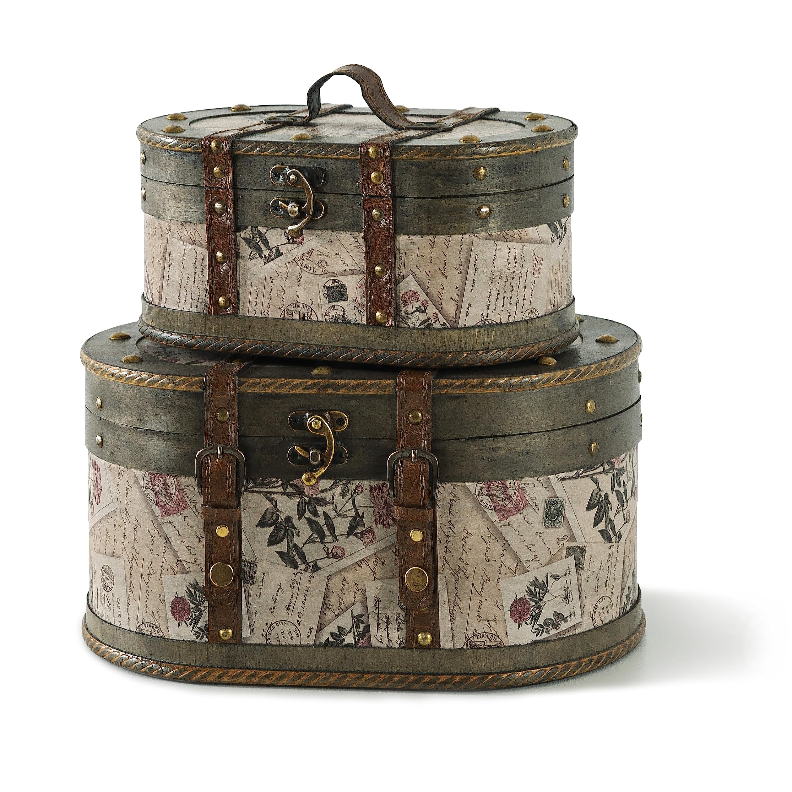 SLPR Alyssa Vintage Train Case - Set of 2, Antique Wooden Storage Boxes ...