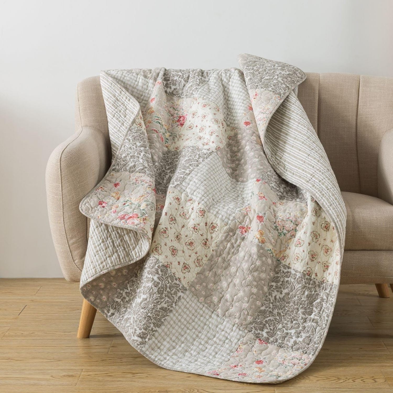 SLPR Cotton Quilted Throw Blanket, 50" x 60" Floral Farmhouse Patchwork ...