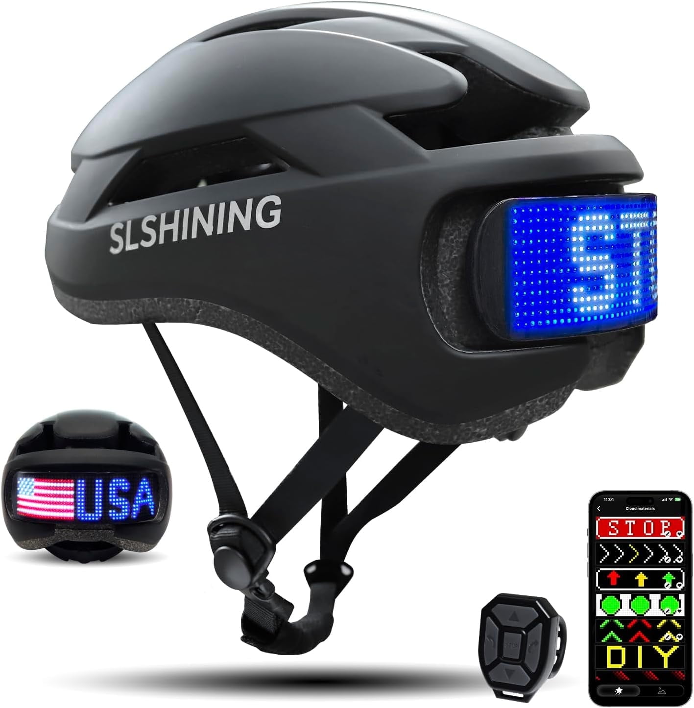 SLSHINING Adult Bike Helmet with LED Display, Smart Bicycle Helmet with ...