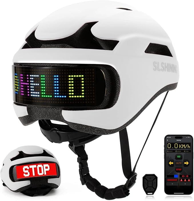 SLSHINING LED Smart Adult Bike Helmet with APP/Remote Control | Unisex ...