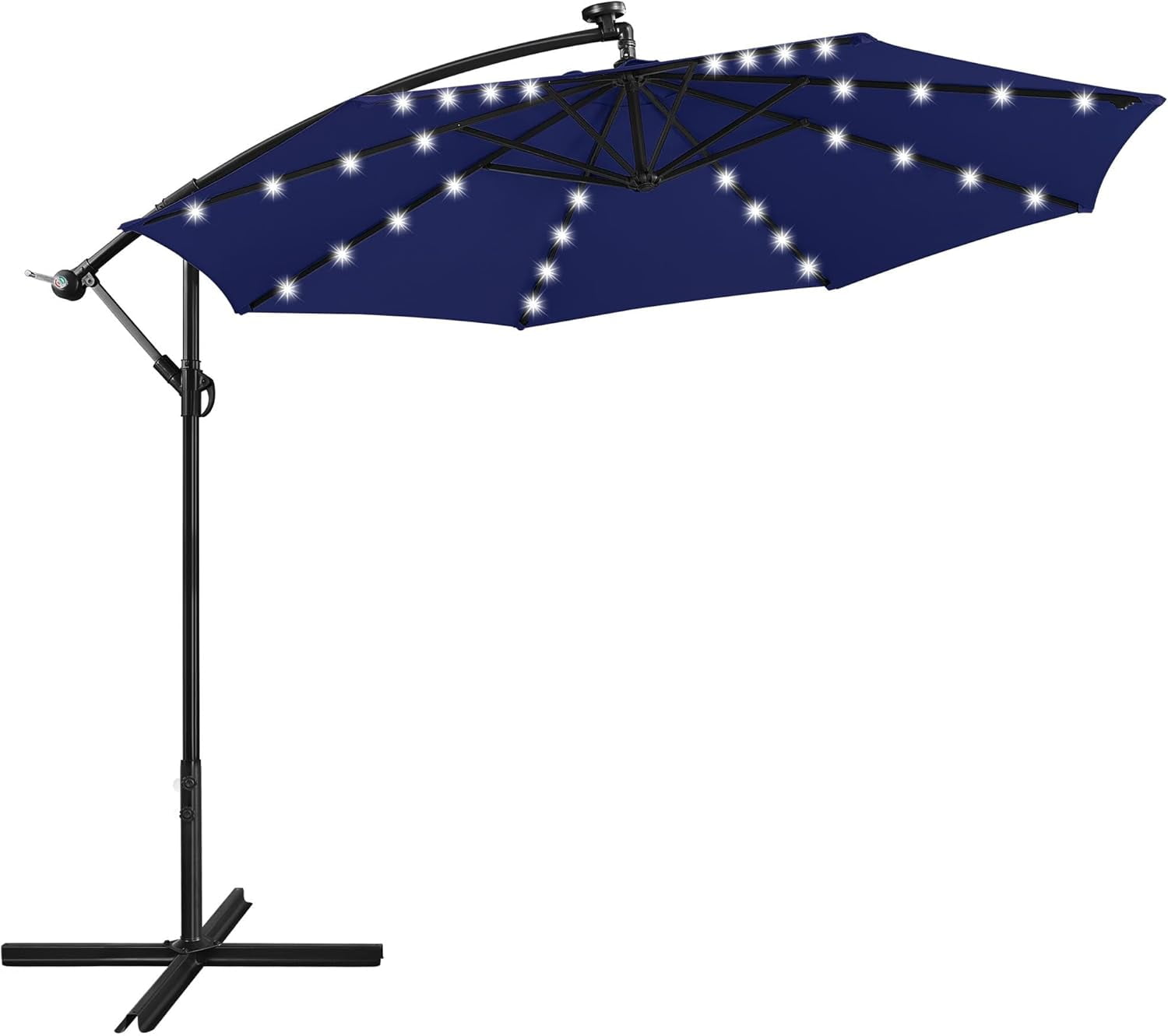 SLSRFD 10FT Solar Offset Umbrella with 32 LED Lights Cantilever Hanging ...