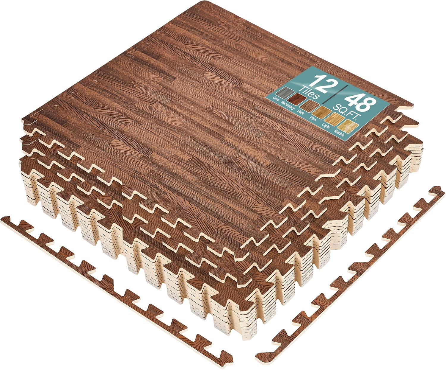 SLSRFD 48Sq. Ft. Wood Grain Floor Tiles Foam Mat EVA Interlocking Mats ...