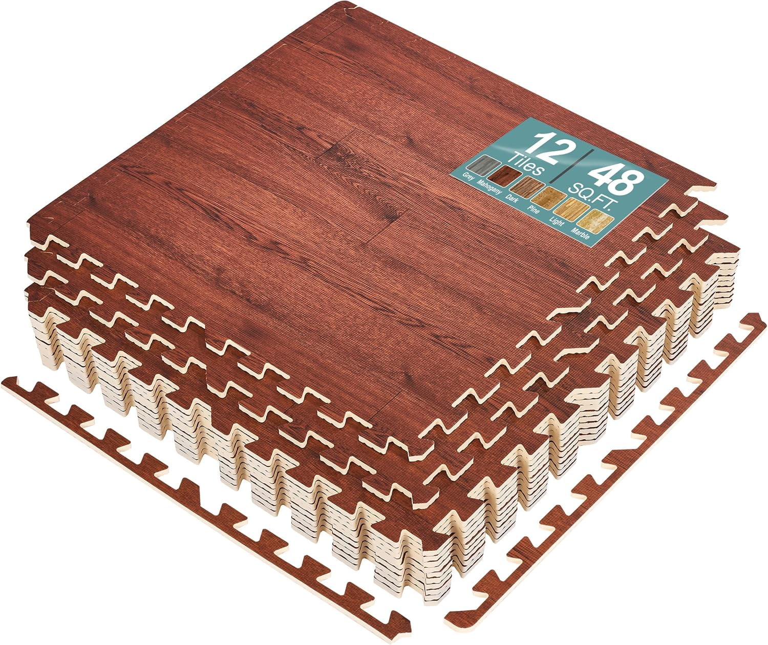SLSRFD 48Sq. Ft. Wood Grain Floor Tiles Foam Mat EVA Interlocking Mats ...