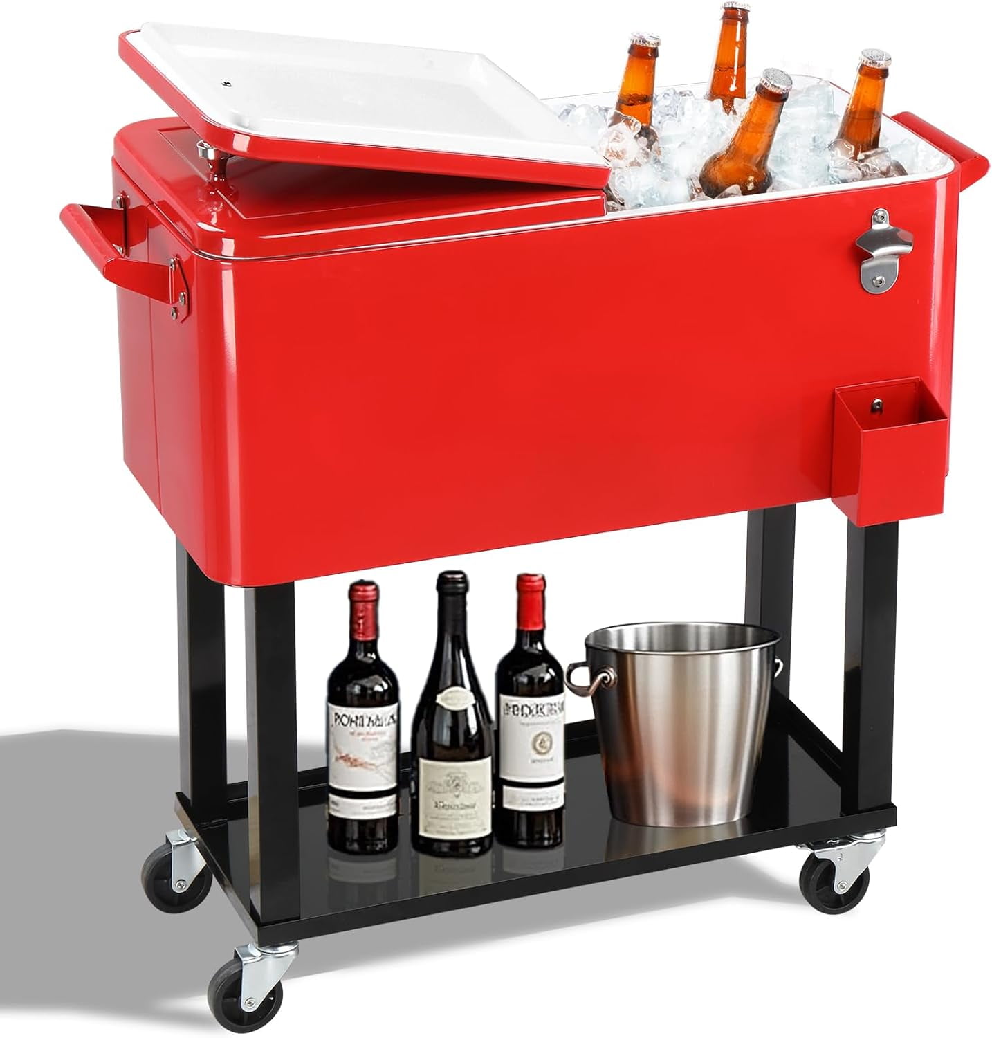 SLSRFD 80 Quart Rolling Ice Chest, Portable Bar Drink Cooler with Catch ...