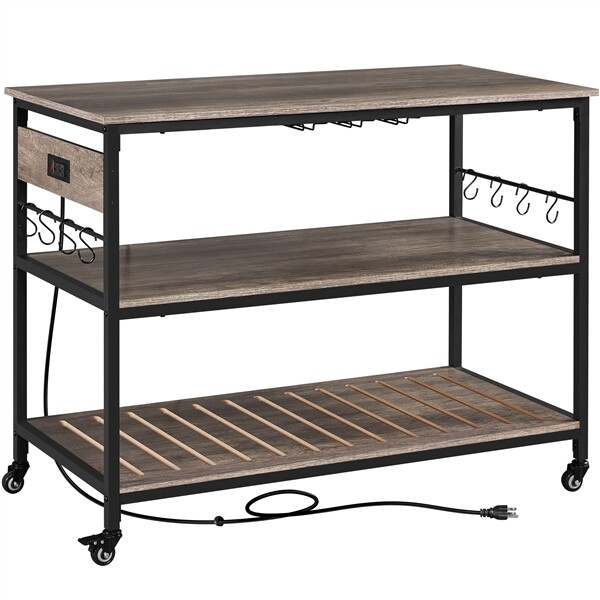 SLSRFD Kitchen Island on Wheels, Rolling Kitchen Cart with 3 Storage ...