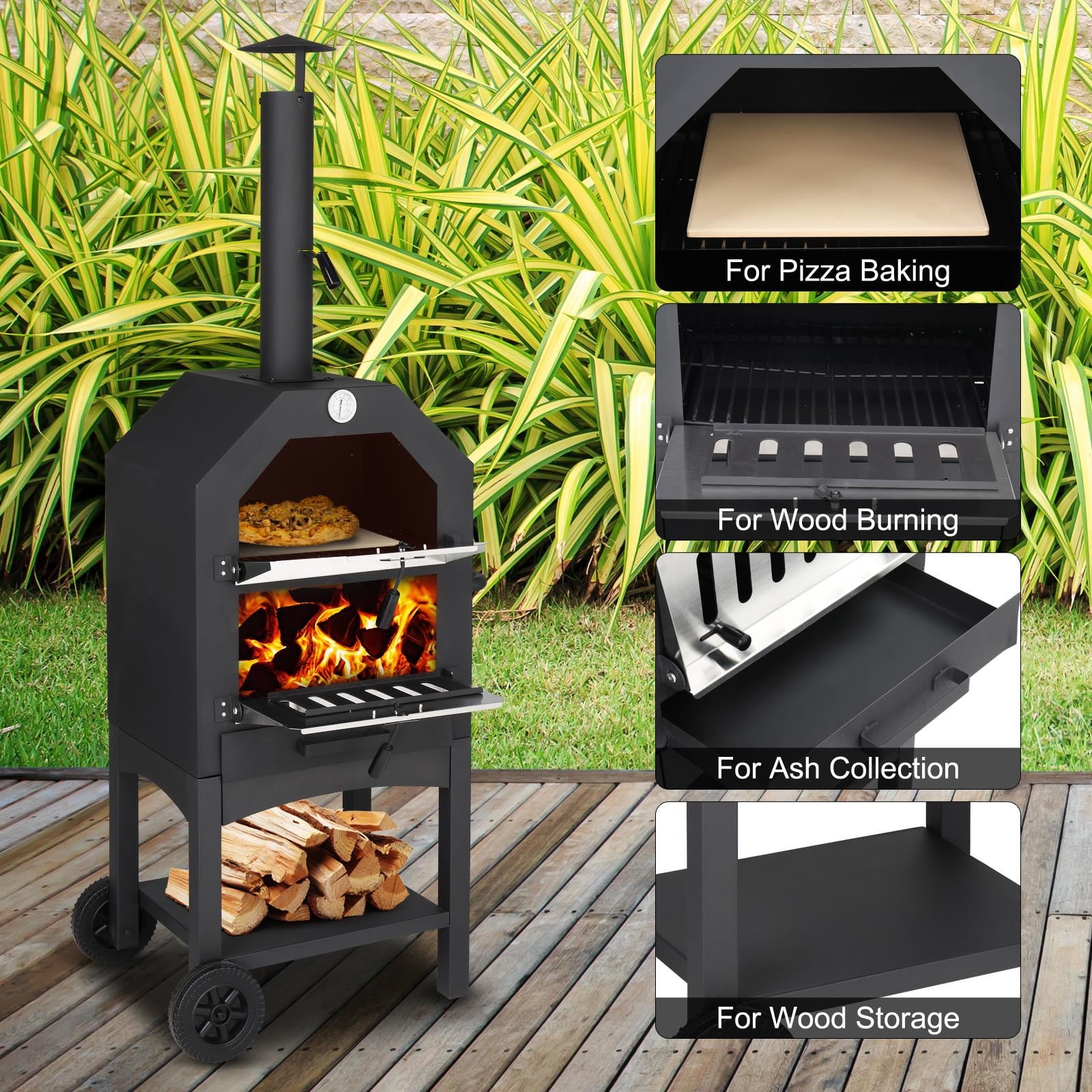 SLSRFD Outdoor Pizza Oven Wood Fire Pizza Maker Grill with Pizza Stone ...