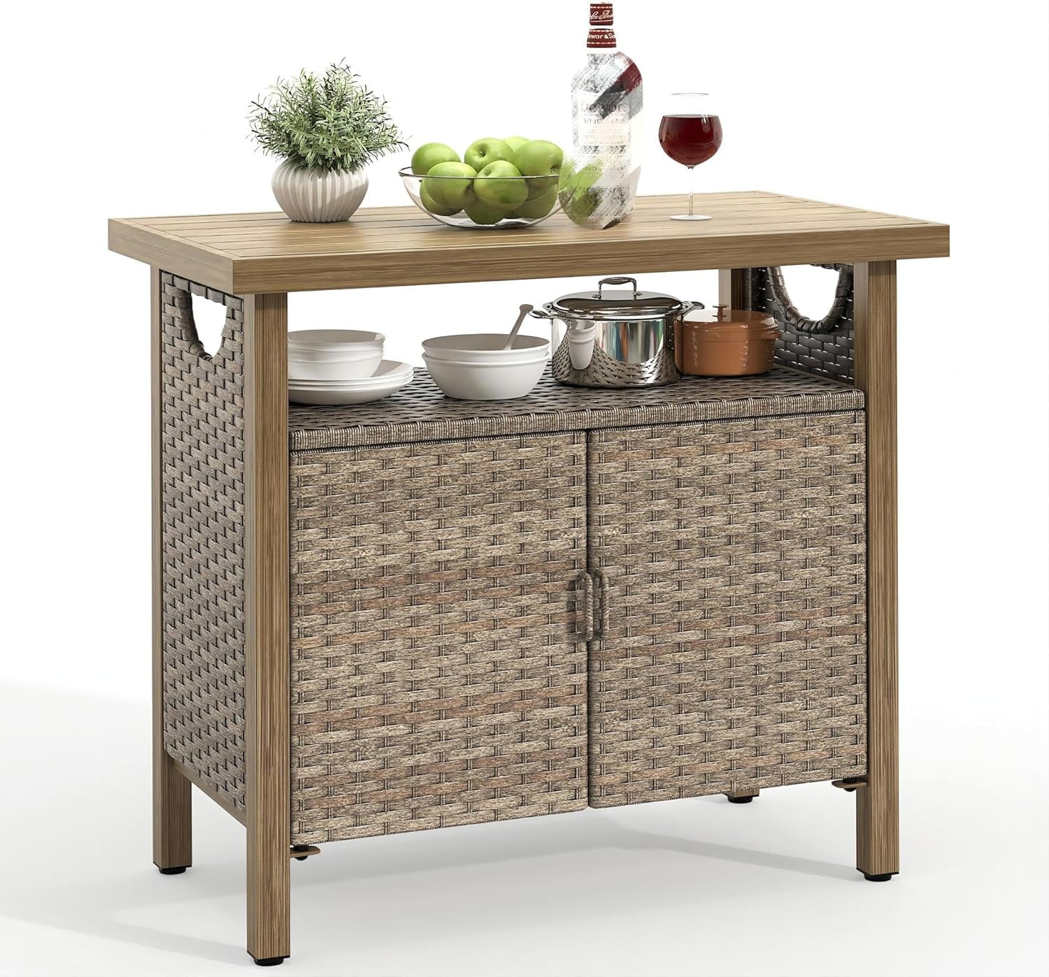 SLSRFD Outdoor Storage Cabinet, Patio Bar Table with Two Doors and ...