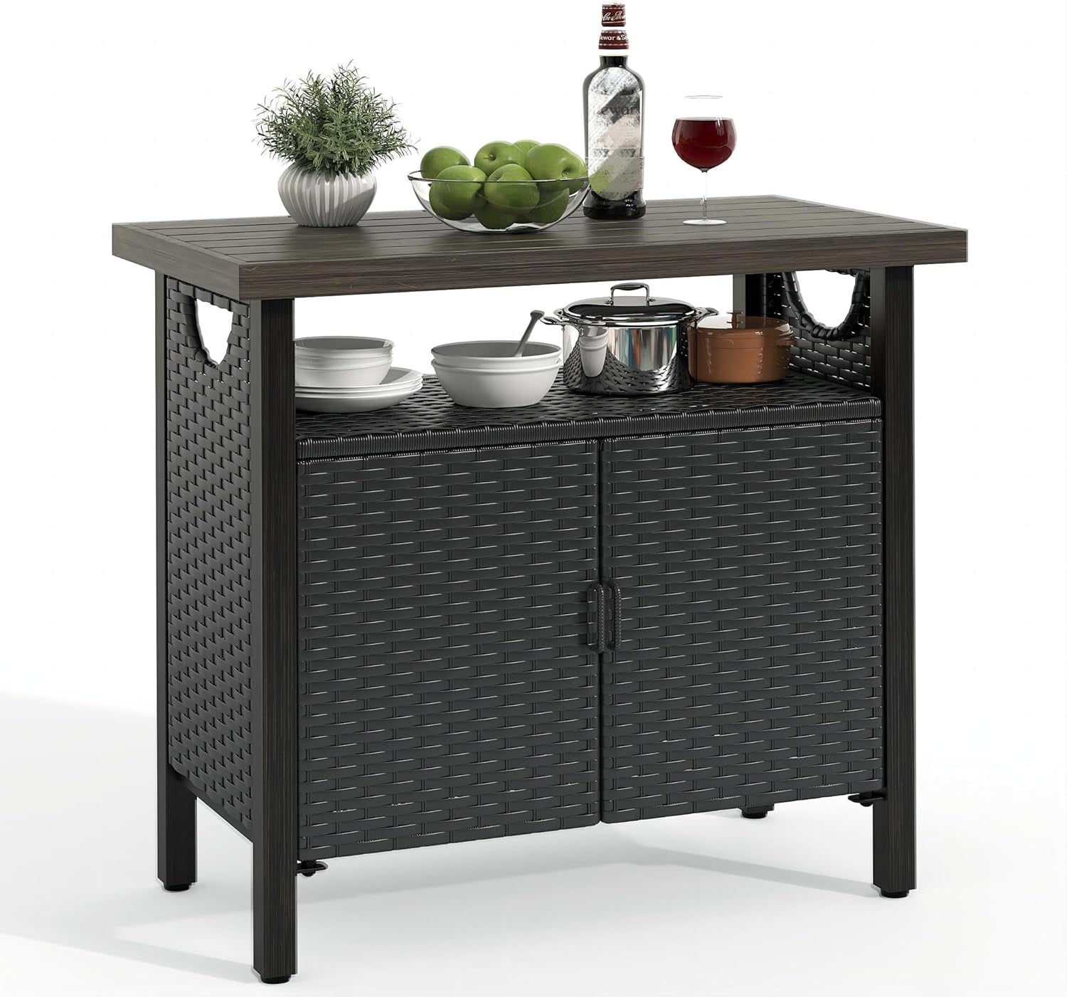 SLSRFD Outdoor Storage Cabinet, Patio Bar Table with Two Doors and ...