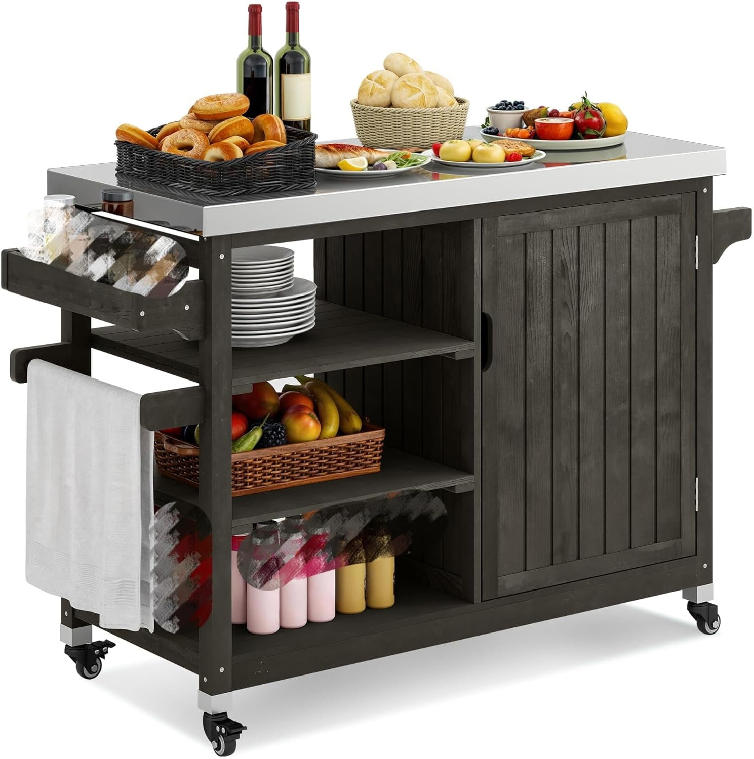 SLSRFD Solid Wood Patio Bar Table XL Outdoor Storage Cabinet Bar Table ...