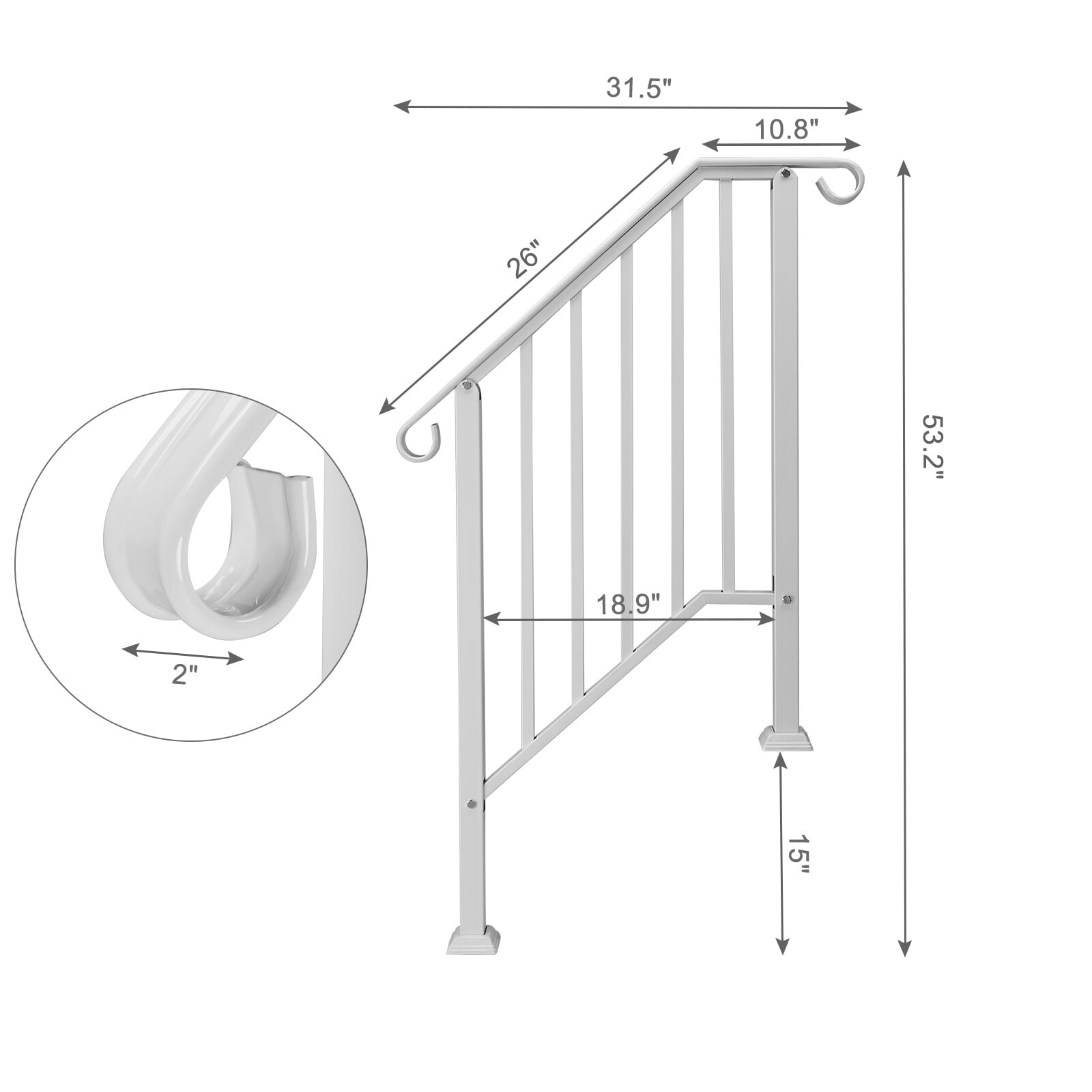 SLSRFDWhite galvanized iron outdoor step handrail -2-3 step dedicated ...