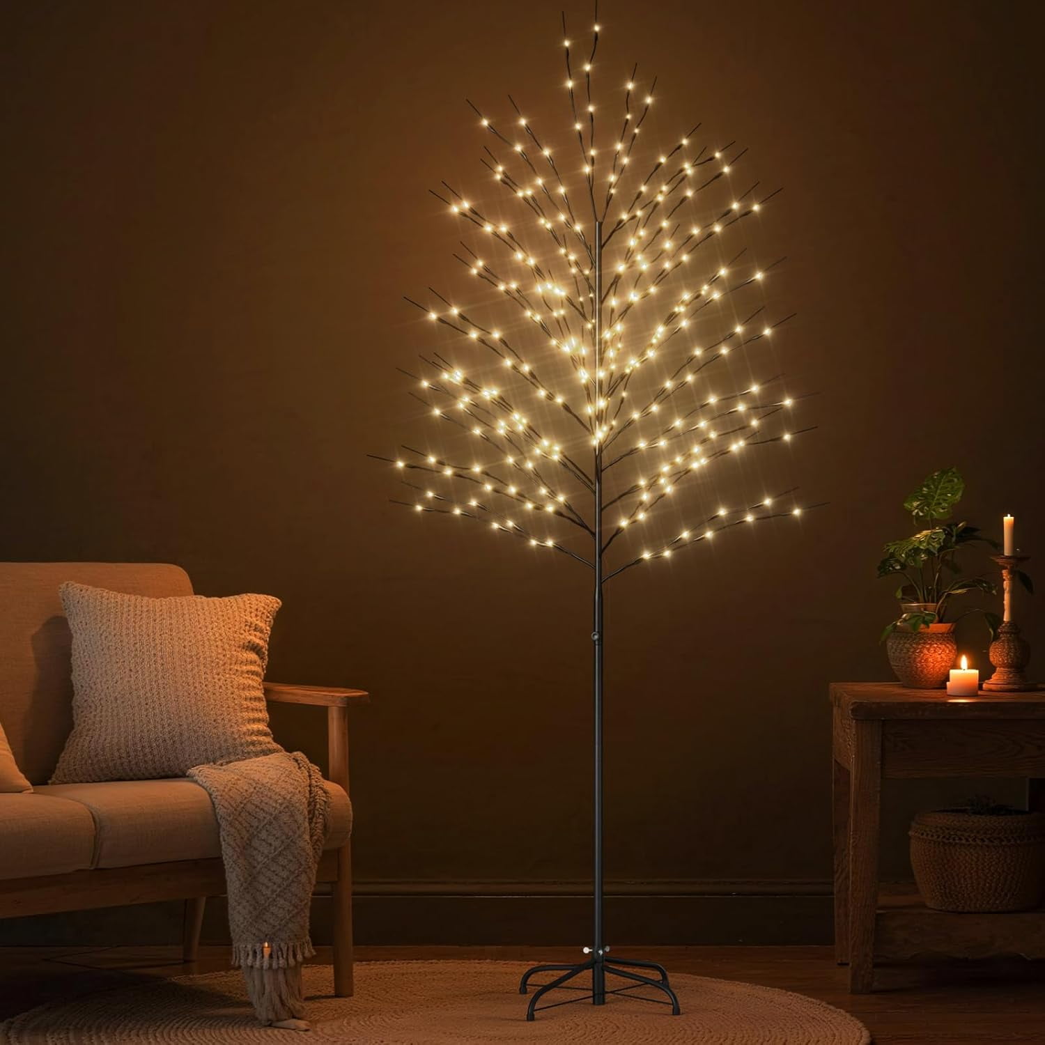 SLSY 7-foot Lighted Tree with Warm White LED Lights, Waterproof ...