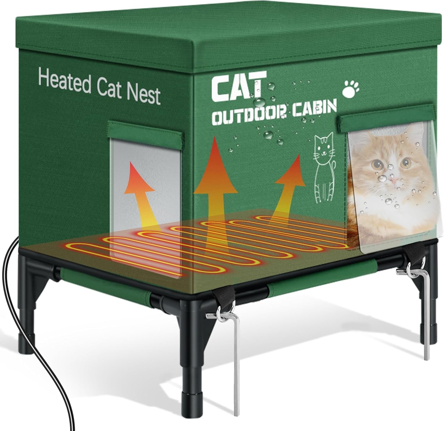 SLSY Heated Cat House for Winter, Outdoor Temperature Adjsutable ...