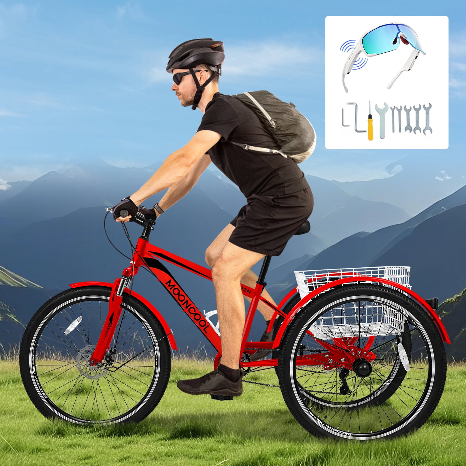 SLSY 7-Speed Adult Mountain Tricycle, 24/26/27.5 inch Cruiser Trike ...