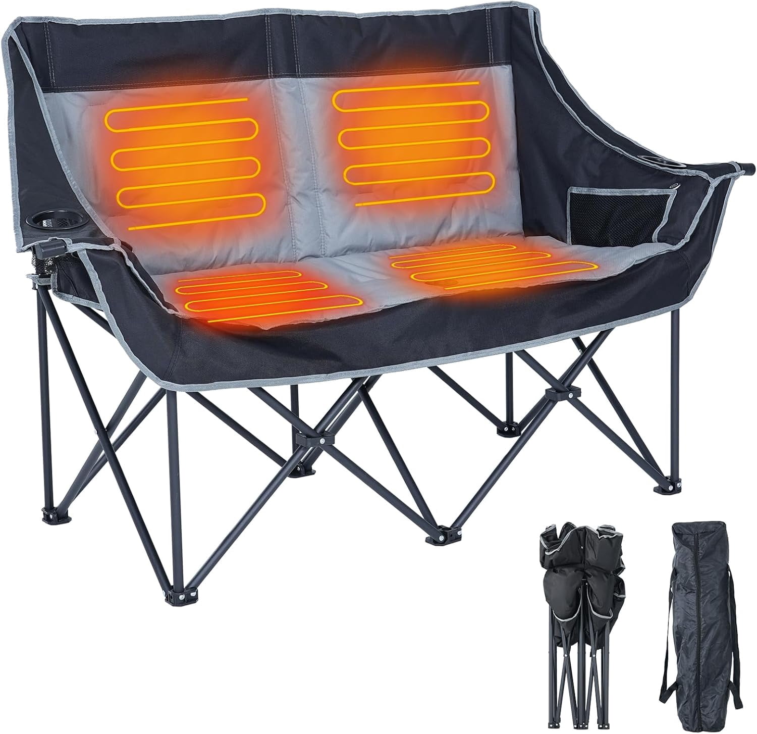 SLSY heated double camping chair, Heated folding camping chair double ...