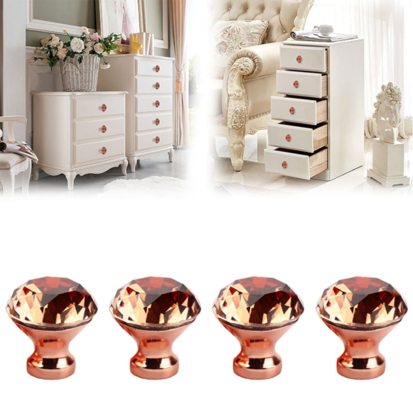 SLUOHZXI 4PCS Crystal Glass Cabinet Knobs Diamond Shape Drawer Kitchen ...