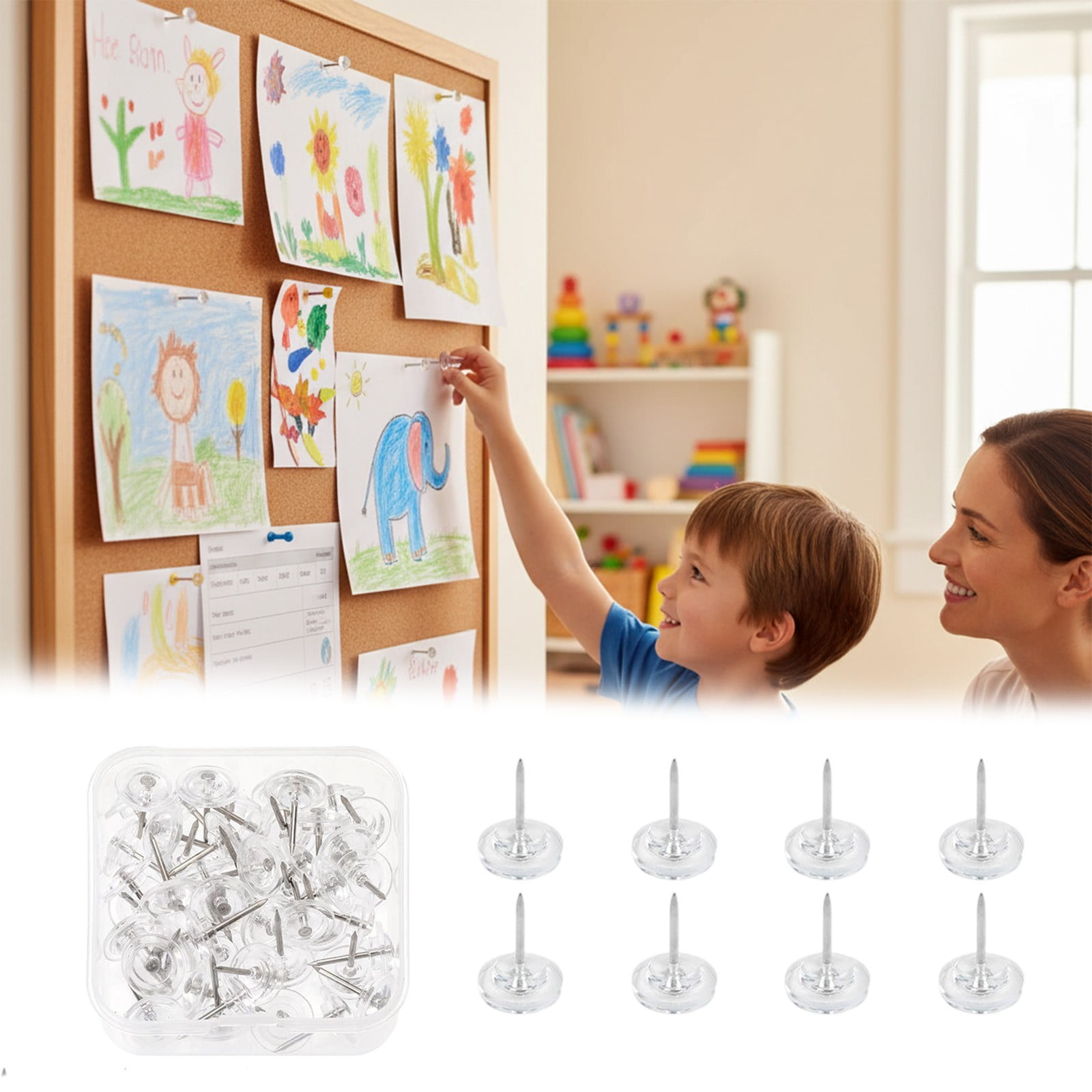 SLUOHZXI 50 Pc Clear Push Pins Tacks , Flat Head Thumbtacks for ...