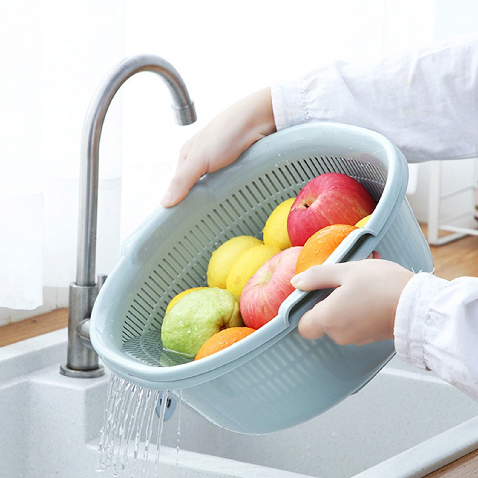 SLUOHZXI Double-Layer Colander Bowl Set – Drain & Rinse Basket with ...
