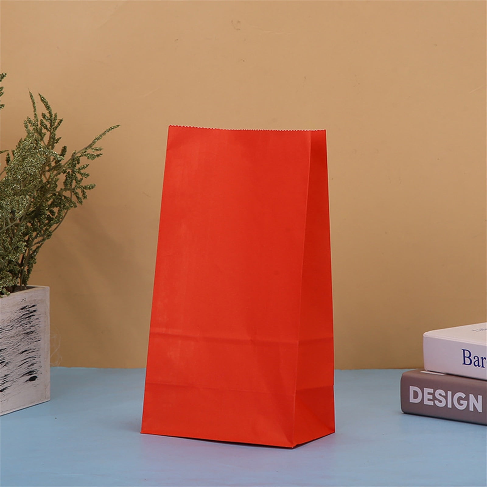 SLUOHZXI Paper Lunch Bags 5 Count Red Lunch Bags Kraft Red Paper Bags ...