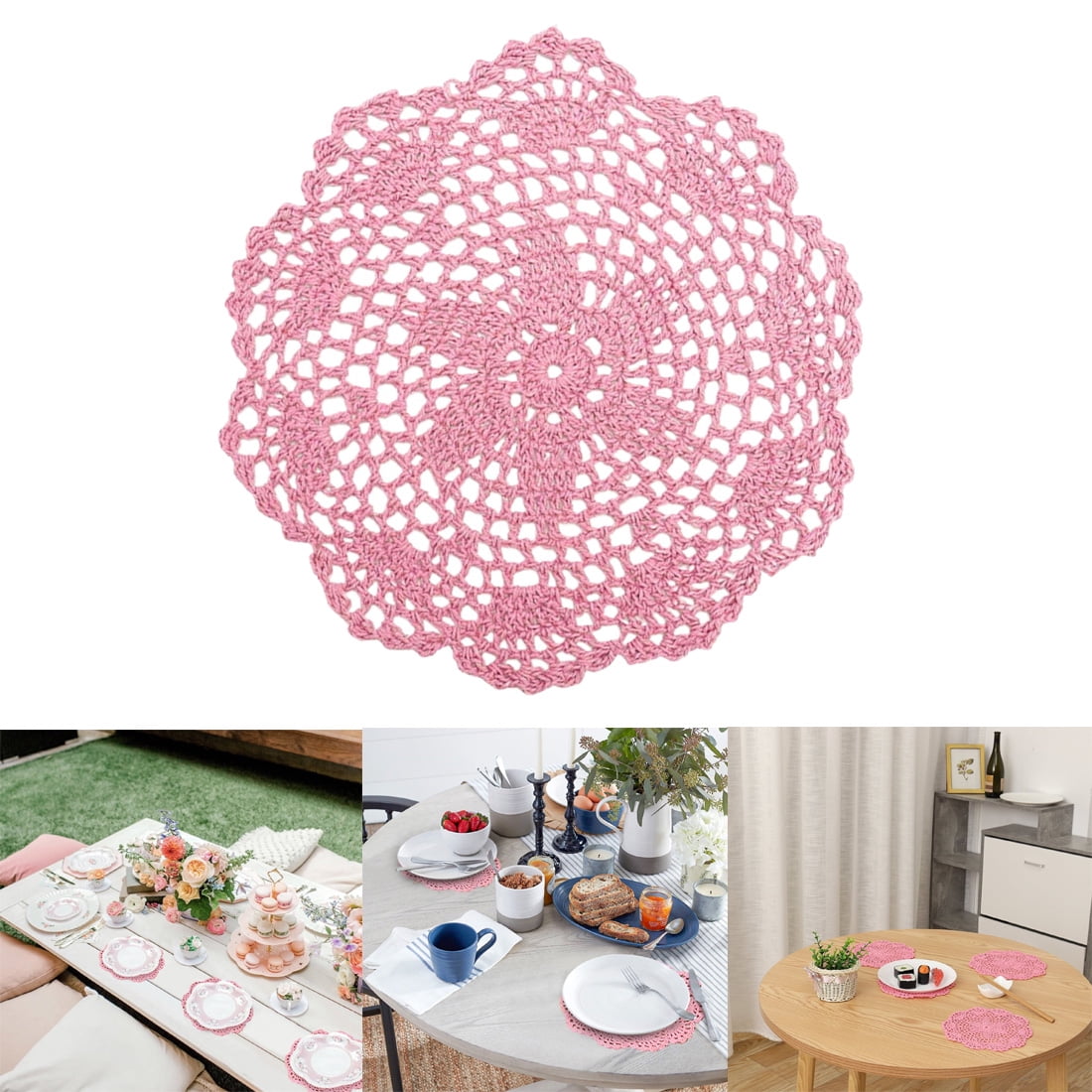 SLUOHZXI Pink Vintage Round Hand Crochet Cup Coaster Dinning Table ...