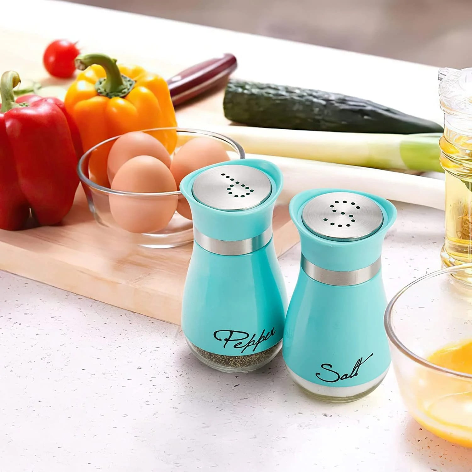 SLUOHZXI Salt and Pepper Shakers Set,4 oz Glass Bottom Salt Pepper ...