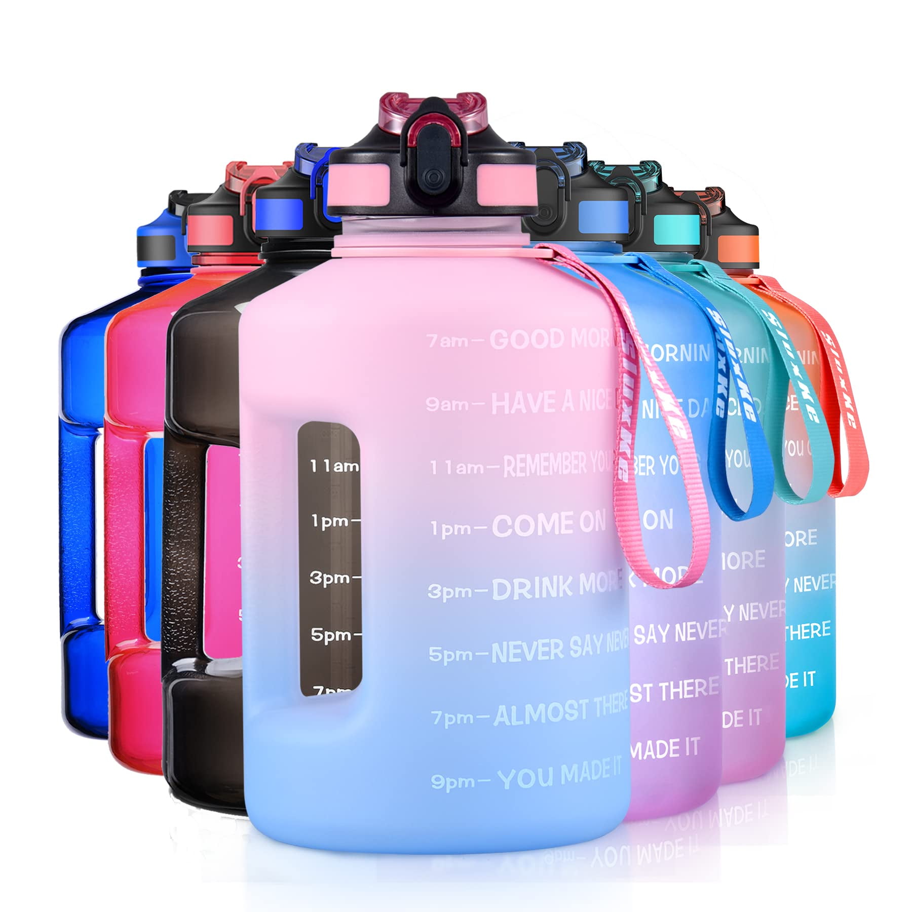 SLUXKE 1 Gallon Water Bottle with Straw and Handle, 128oz Motivational Drinking Bottle with Time ...